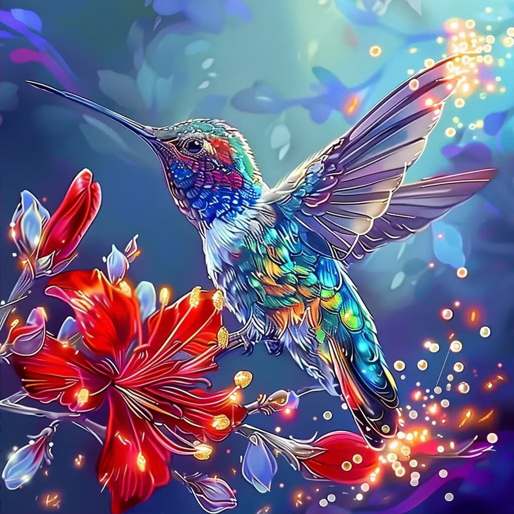Hummingbird Diamond Painting Flowers Kits for Adults,Bird 5D Diamond ...