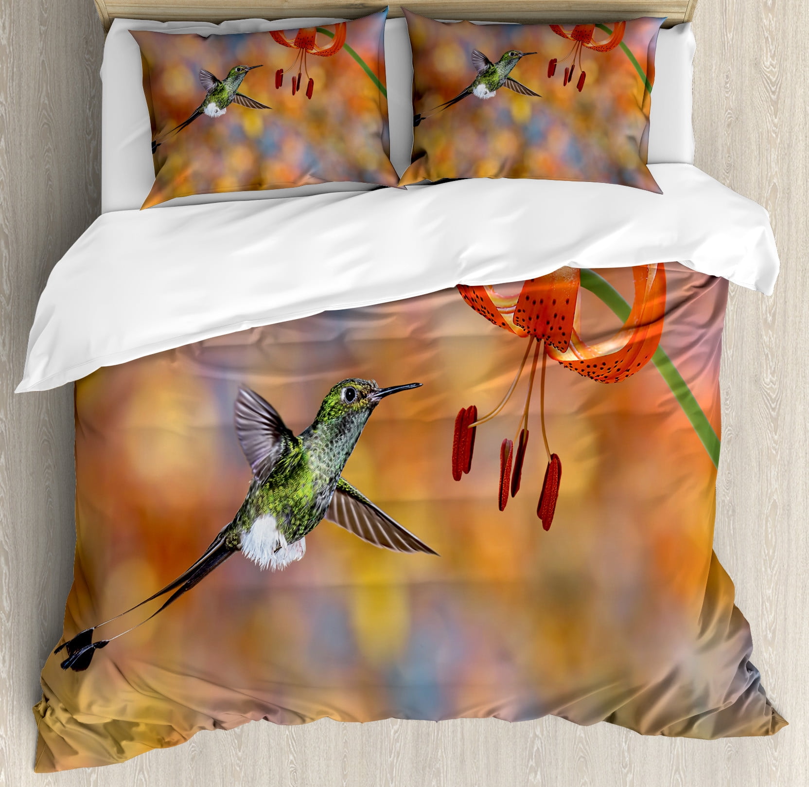 Hummingbird Duvet Cover Set, Booted Racket Tail Feeding Nectar from ...