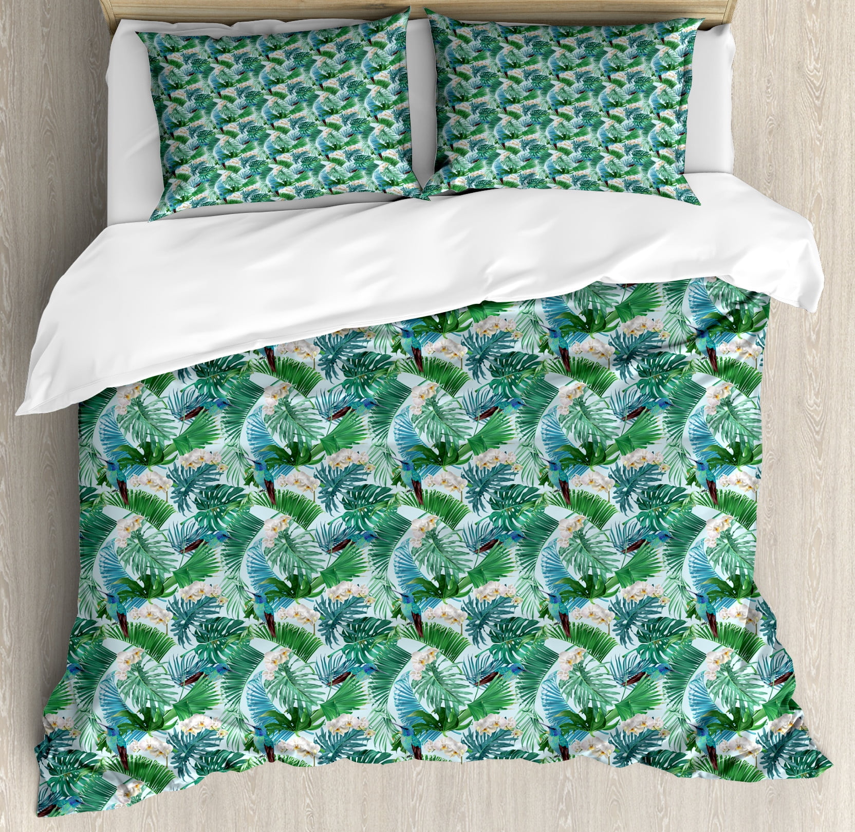 Hummingbird Duvet Cover Set, Botanical Exotic Tropical Hawaiian Palm ...