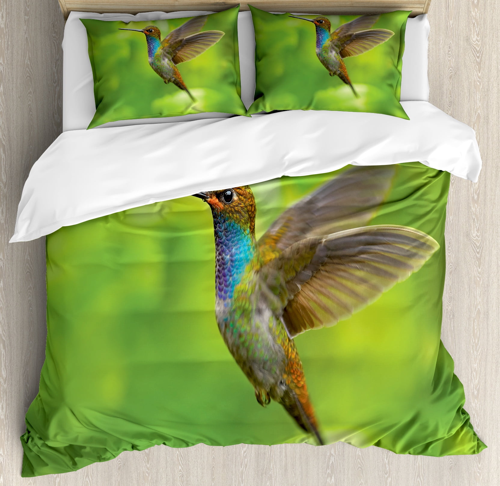 Hummingbird Duvet Cover Set, Nature Spring Themed Colorful Bird Animal ...