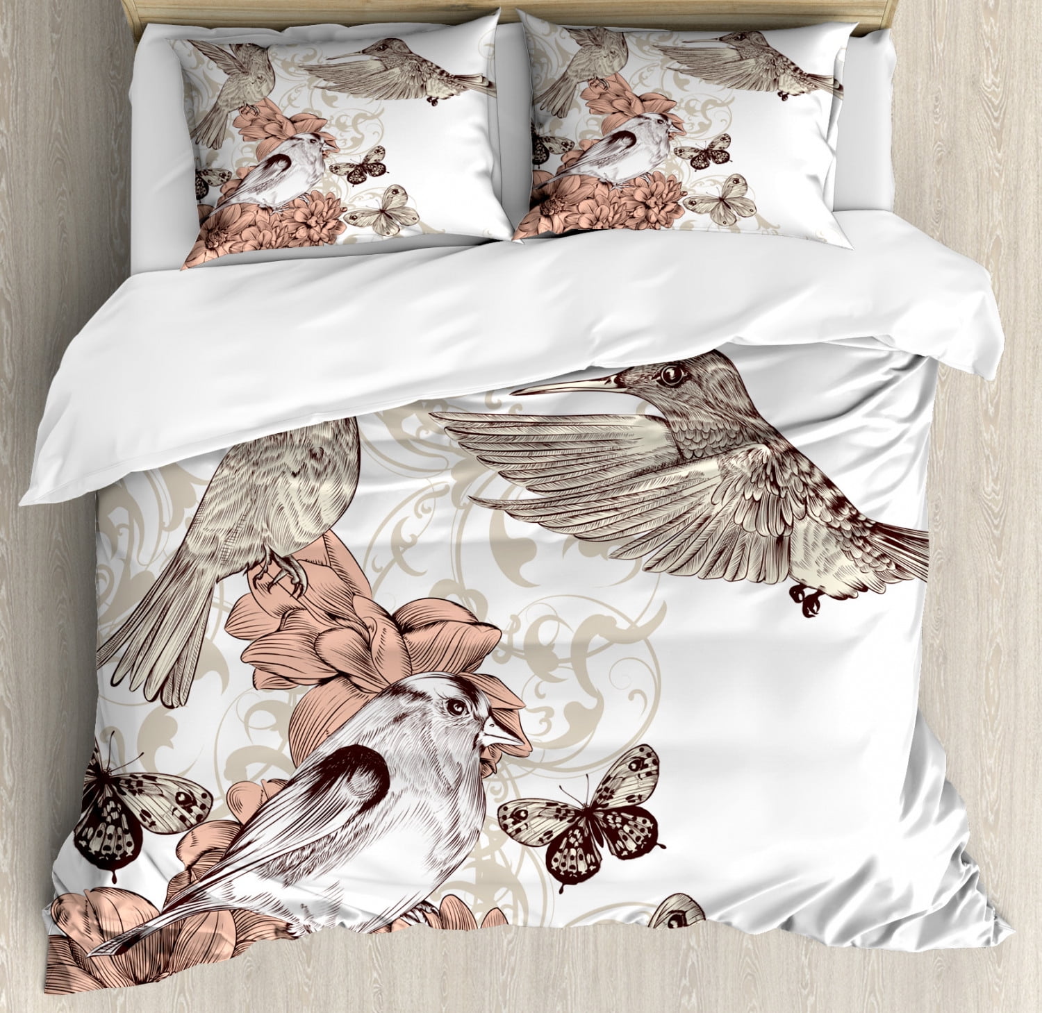 Hummingbird Duvet Cover Set, Vintage Style Art with Birds Butterflies ...