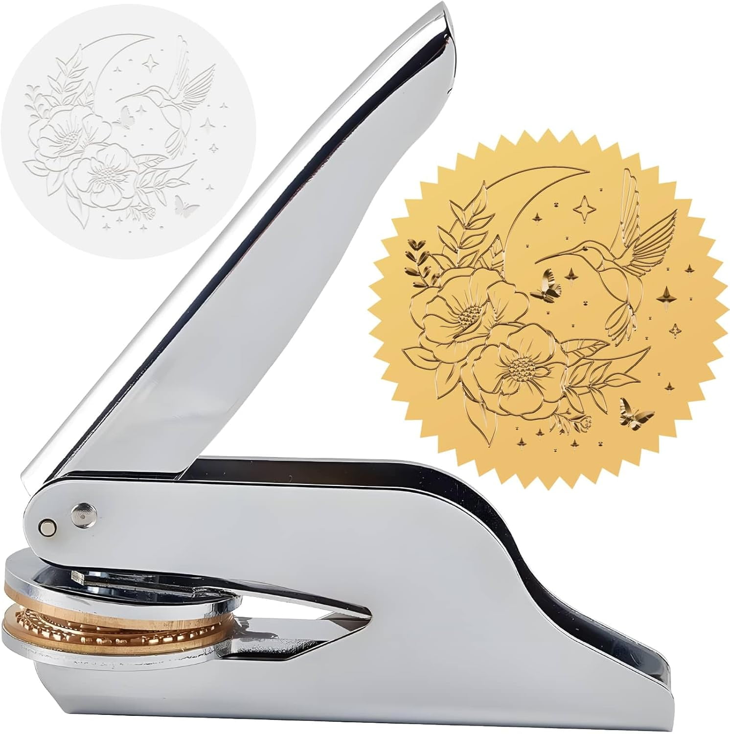 Hummingbird Embossed Stamp Flower Ex Libris Library 1.6in Stainless ...