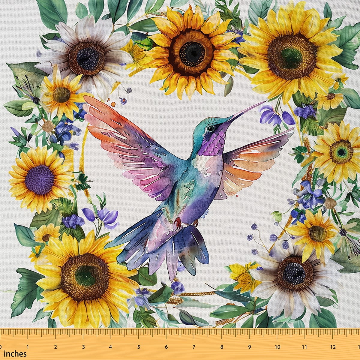 Hummingbird Fabric By The Yard,Sunflower Upholstery Fabric,Botanical ...