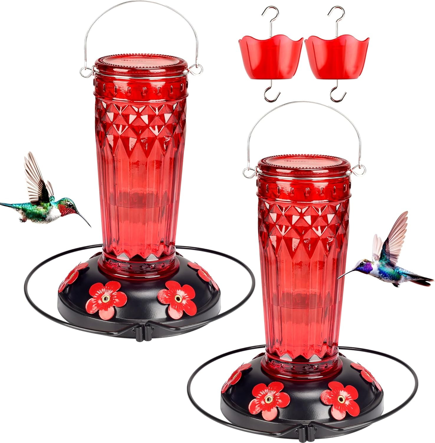 Hummingbird Feeder-16 Ounces，6 Feeding Ports Glass Hummingbird feeders ...