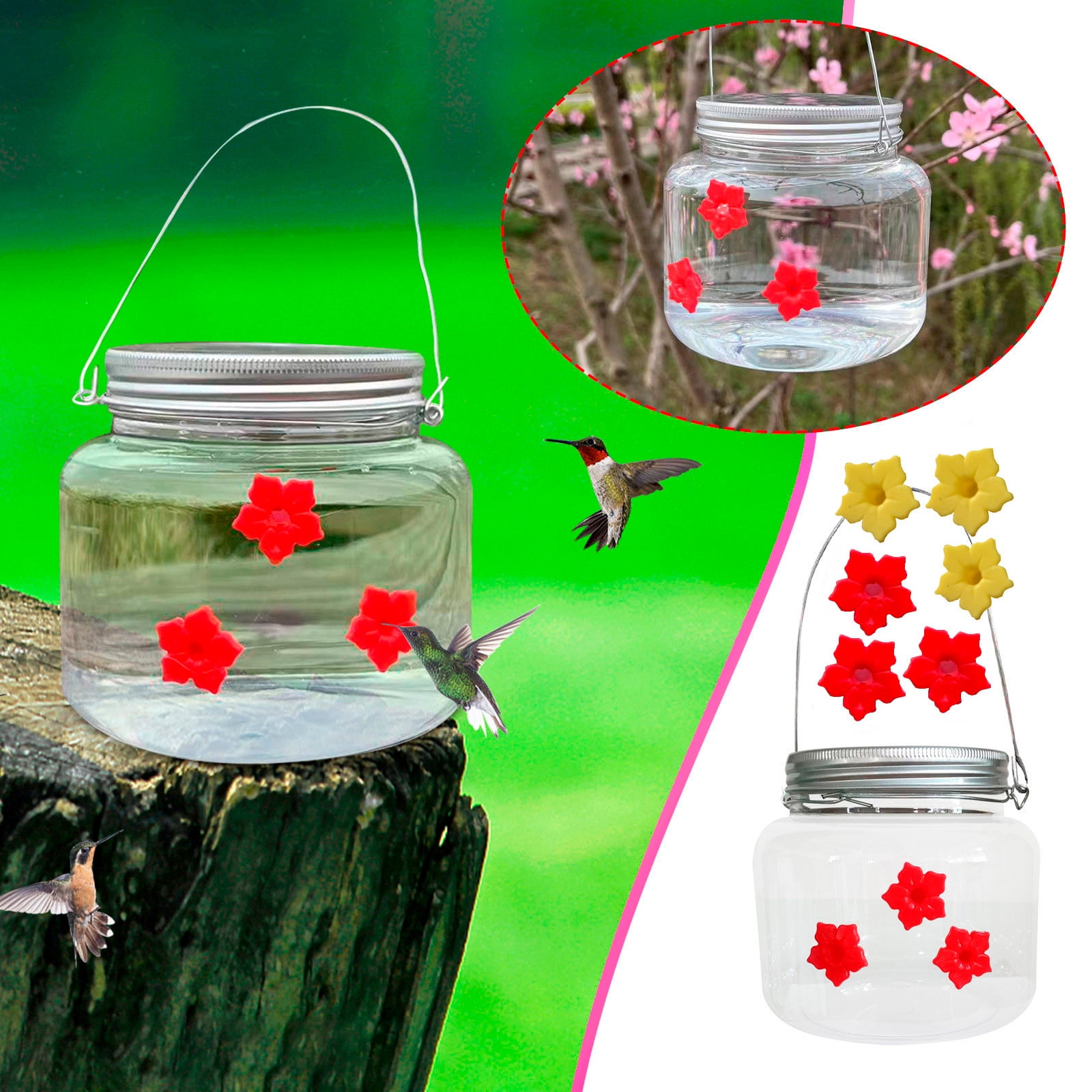 Hummingbird Feeder with 3 Ports Transparent Reservoir for Easy ...