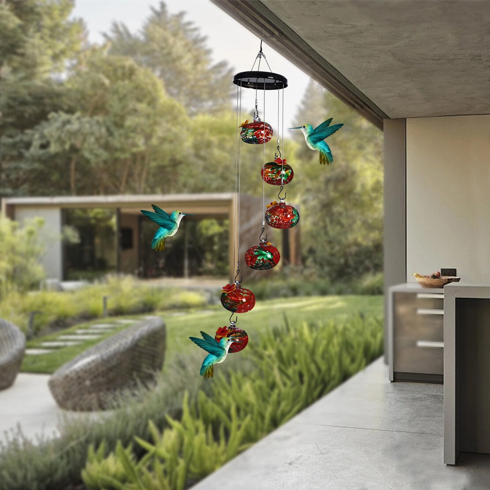 Hummingbird Feeder with 6 Glass Balls – Hand-Blown Glass, Leak-Proof ...