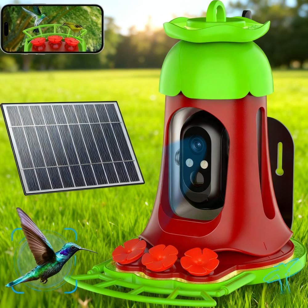 Hummingbird Feeder with Camera - 7W Solar-Powered Smart Bird Feeder, AI ...