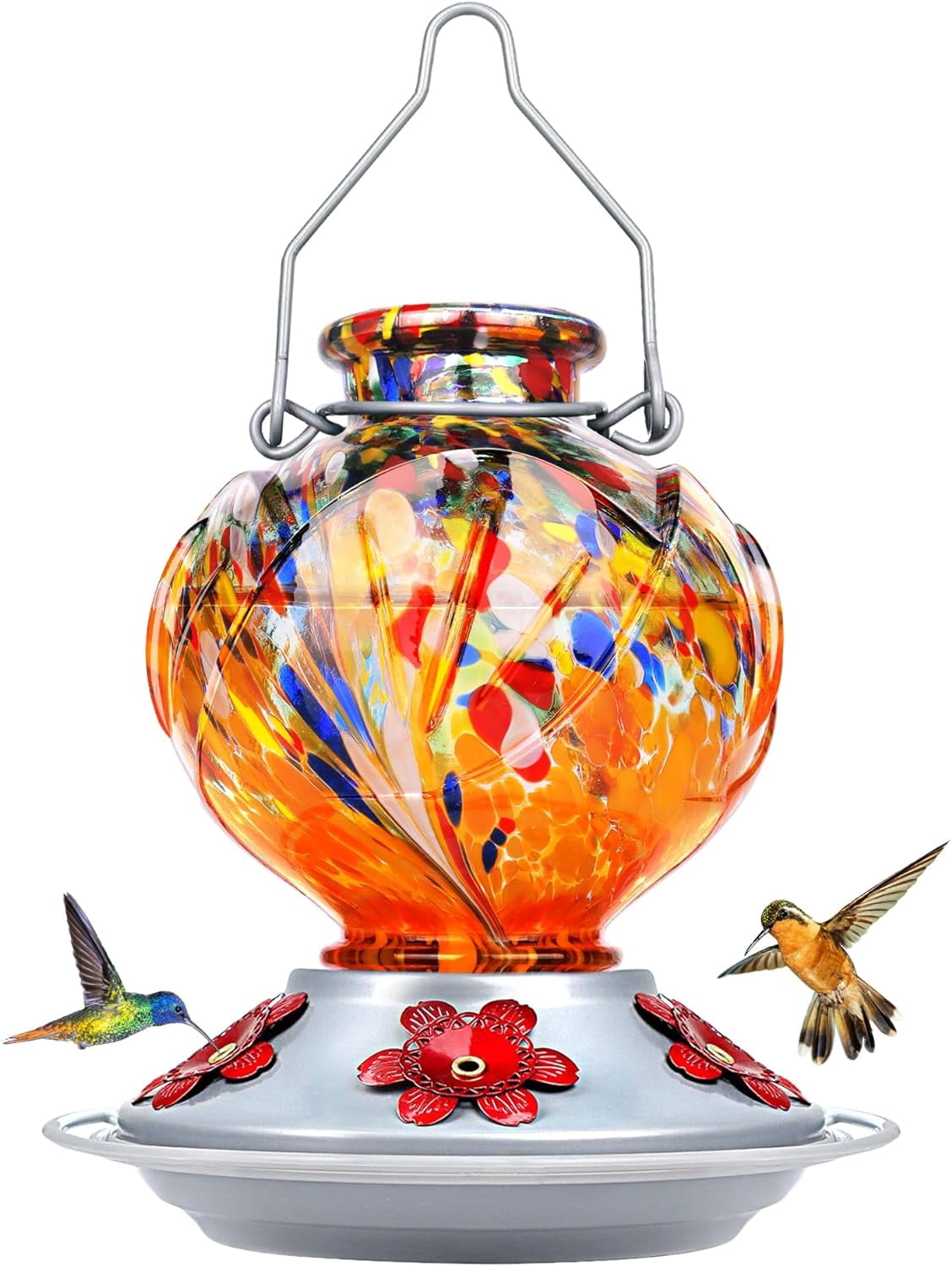 Hummingbird Feeder, Hand Blown Glass Hummingbird Feeders for Outdoors ...