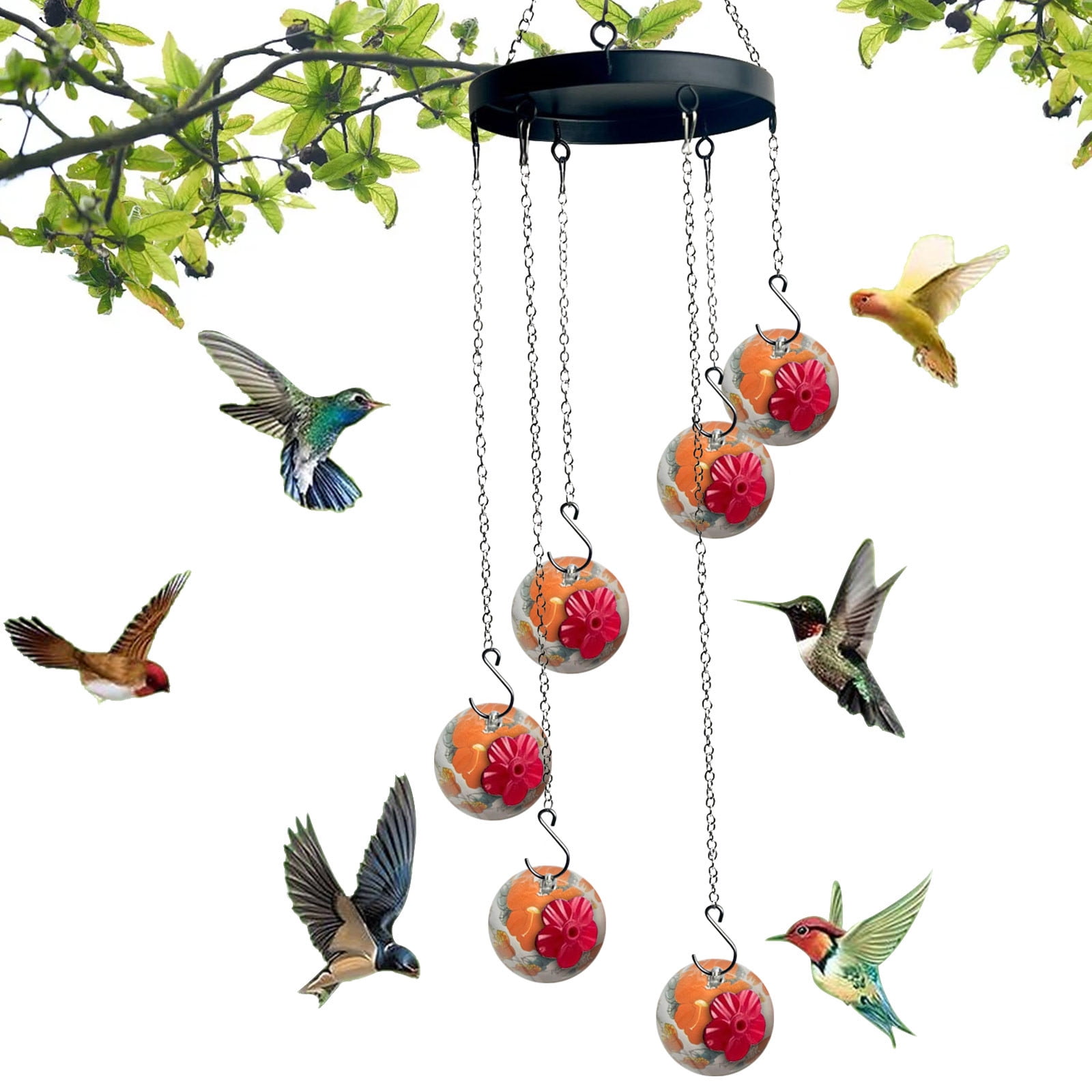 Hummingbird Feeder, Wind Chime Hummingbird Feeder, Hand Blown Glass ...