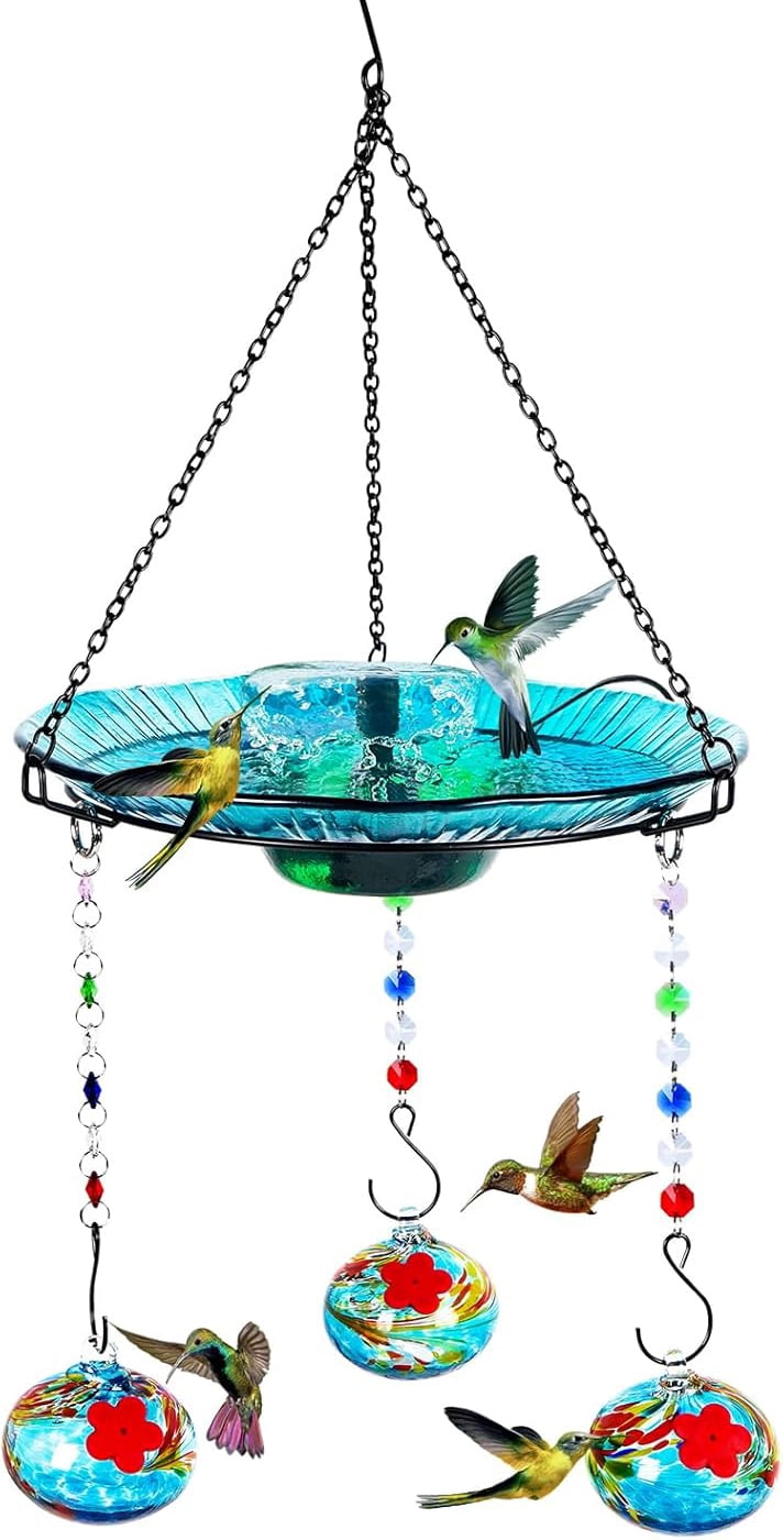Hummingbird Feeder and Bird Bath for Outdoors 2-in-1 for Small Birds ...