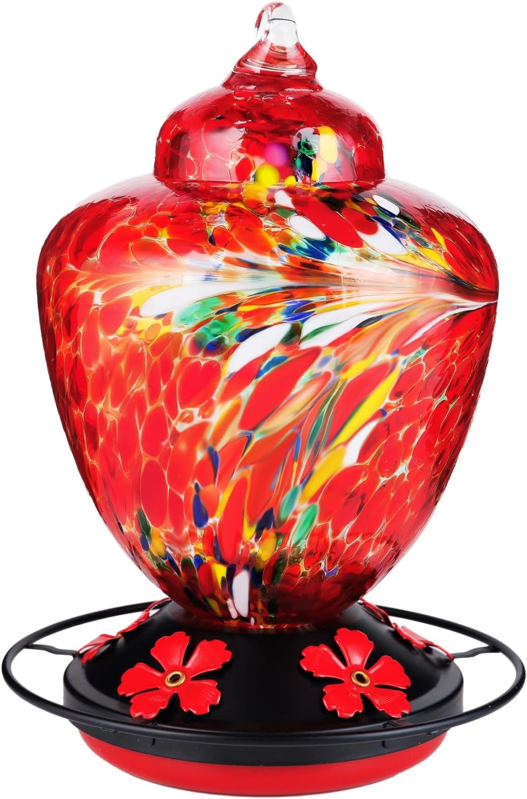 Hummingbird Feeder with Perch - Hand Blown Glass - 38 Fluid Ounces ...