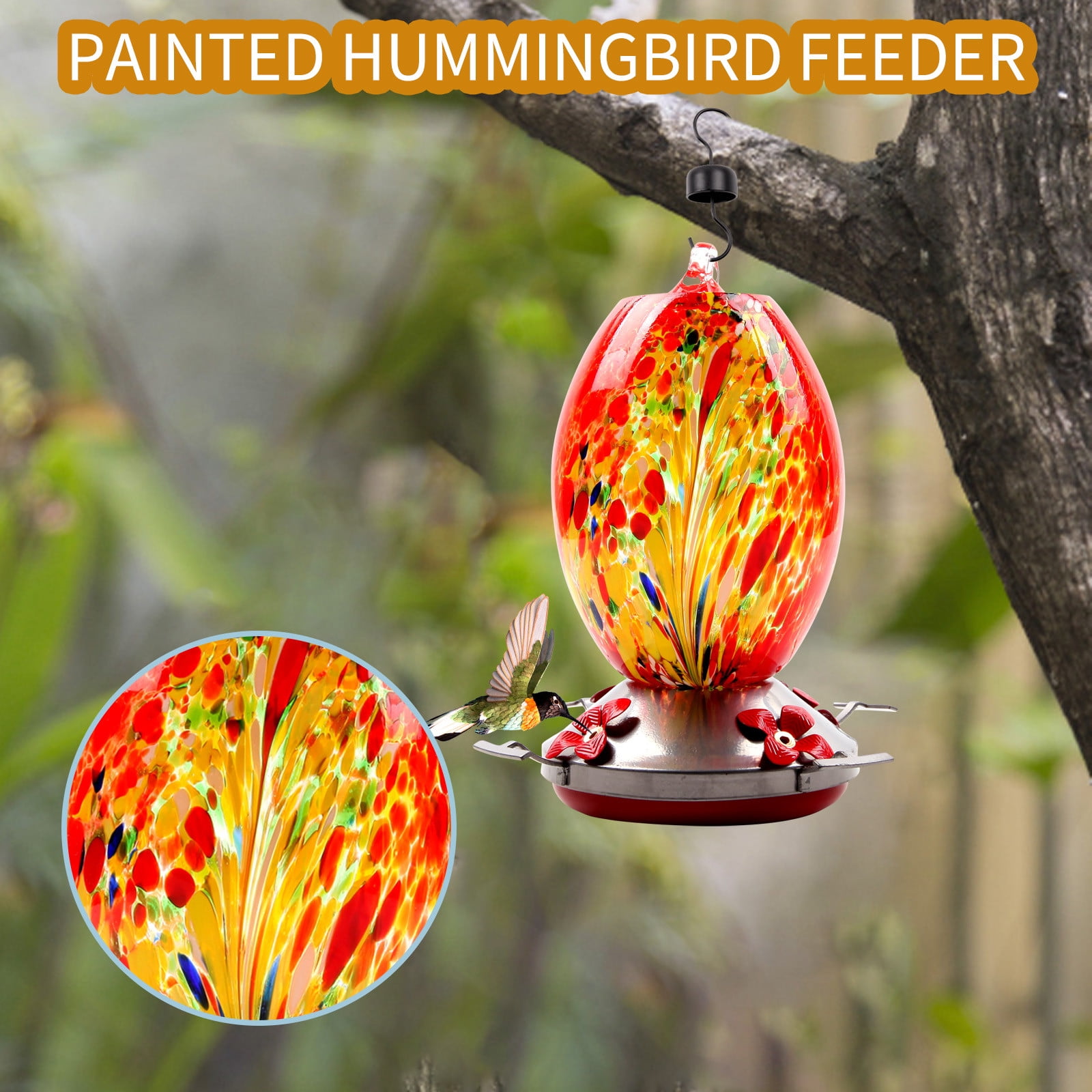 Hummingbird Feeders,32OZ Hand Blown Glass Bird Feeder for Outdoor ...