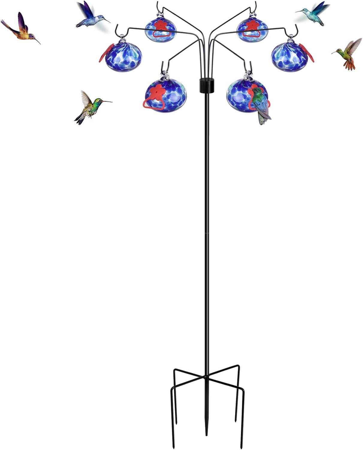 Hummingbird Feeders for Outdoors Hanging(6 Feeding Stations) Hand Blow ...