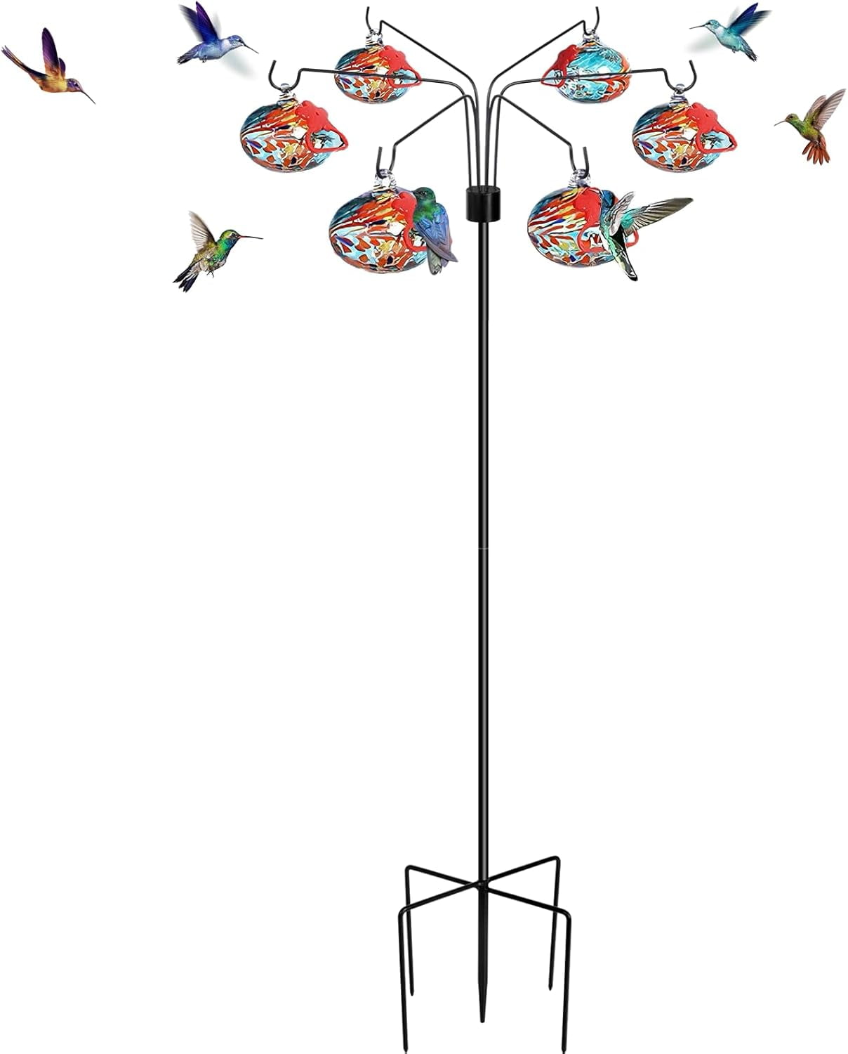 Hummingbird Feeders for Outdoors Hanging(6 Feeding Stations) Hand Blow ...