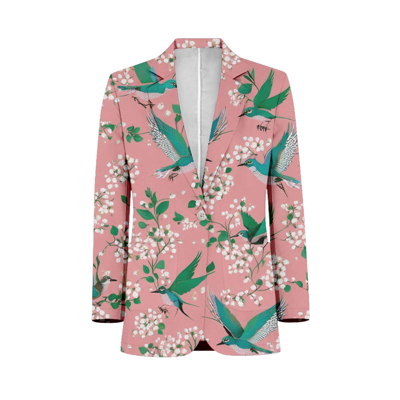 Hummingbird Floral Coral Mens Suits Shawl Collar Slim Fit Suit Mens ...