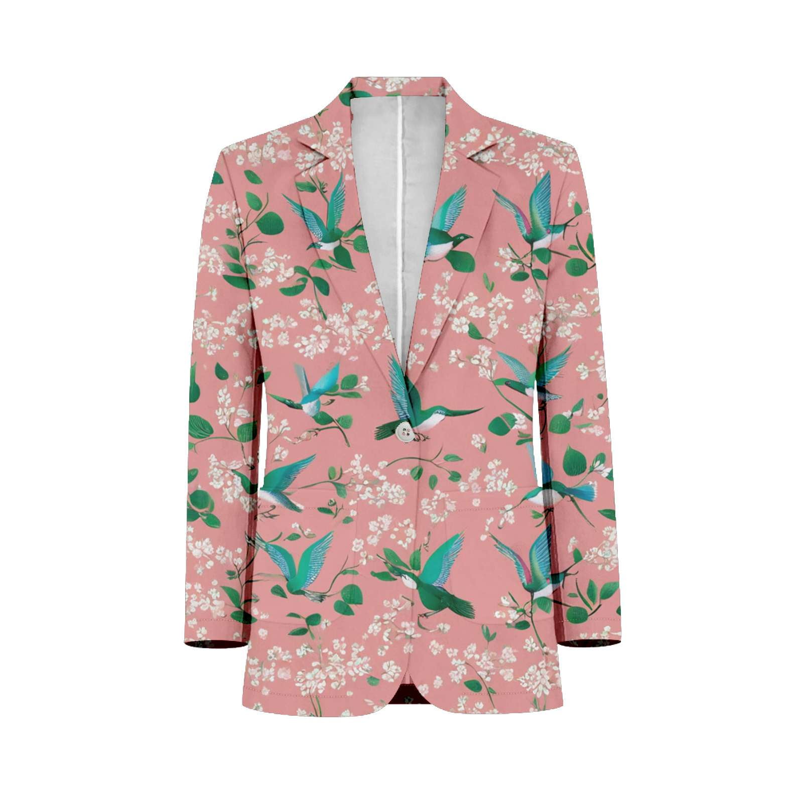 Hummingbird Floral Coral Mens Suits Shawl Collar Slim Fit Suit Mens ...