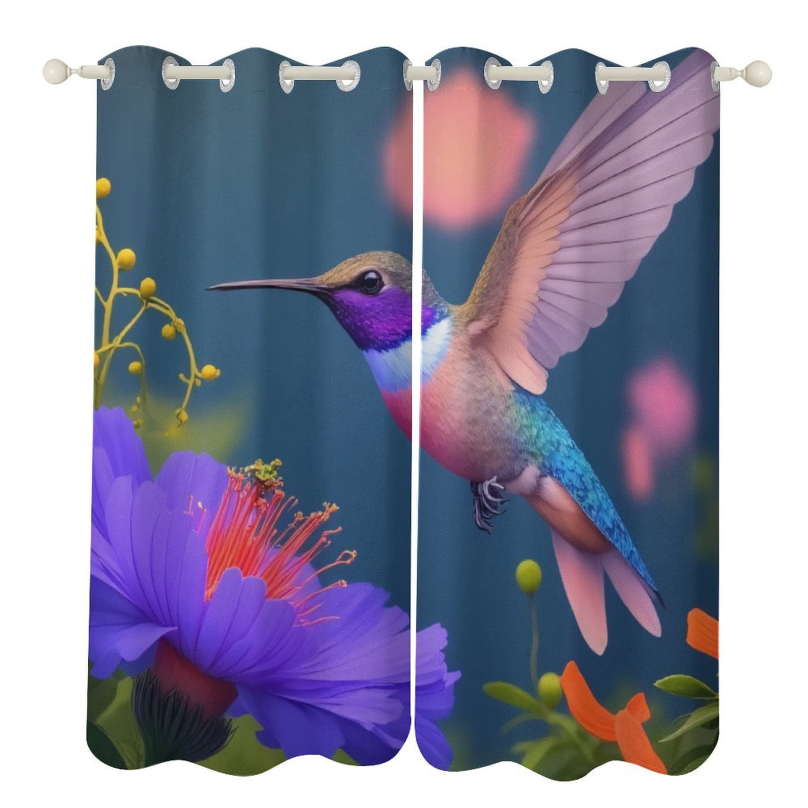 Hummingbird Floral Fantasy-1 Blackout Window Curtains for Bedroom ...