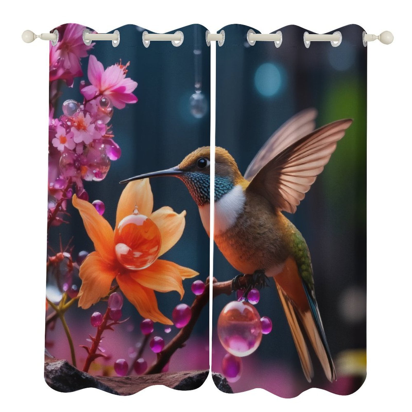 Hummingbird Floral Fantasy 2 Panels Curtains for Bedroom Living Room ...