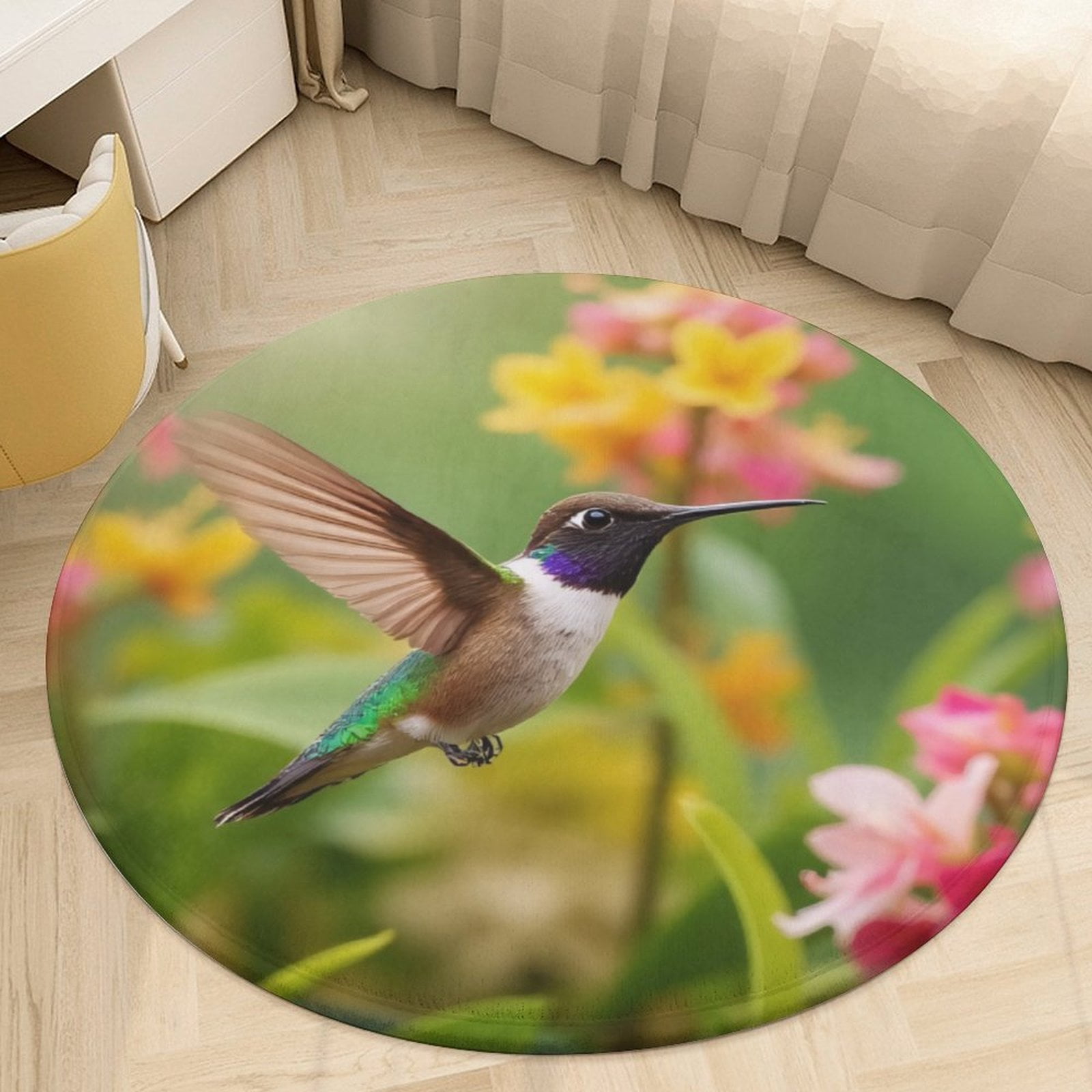 Hummingbird Floral Garden-2 Round Area Rugs for Bedroom Living Room ...