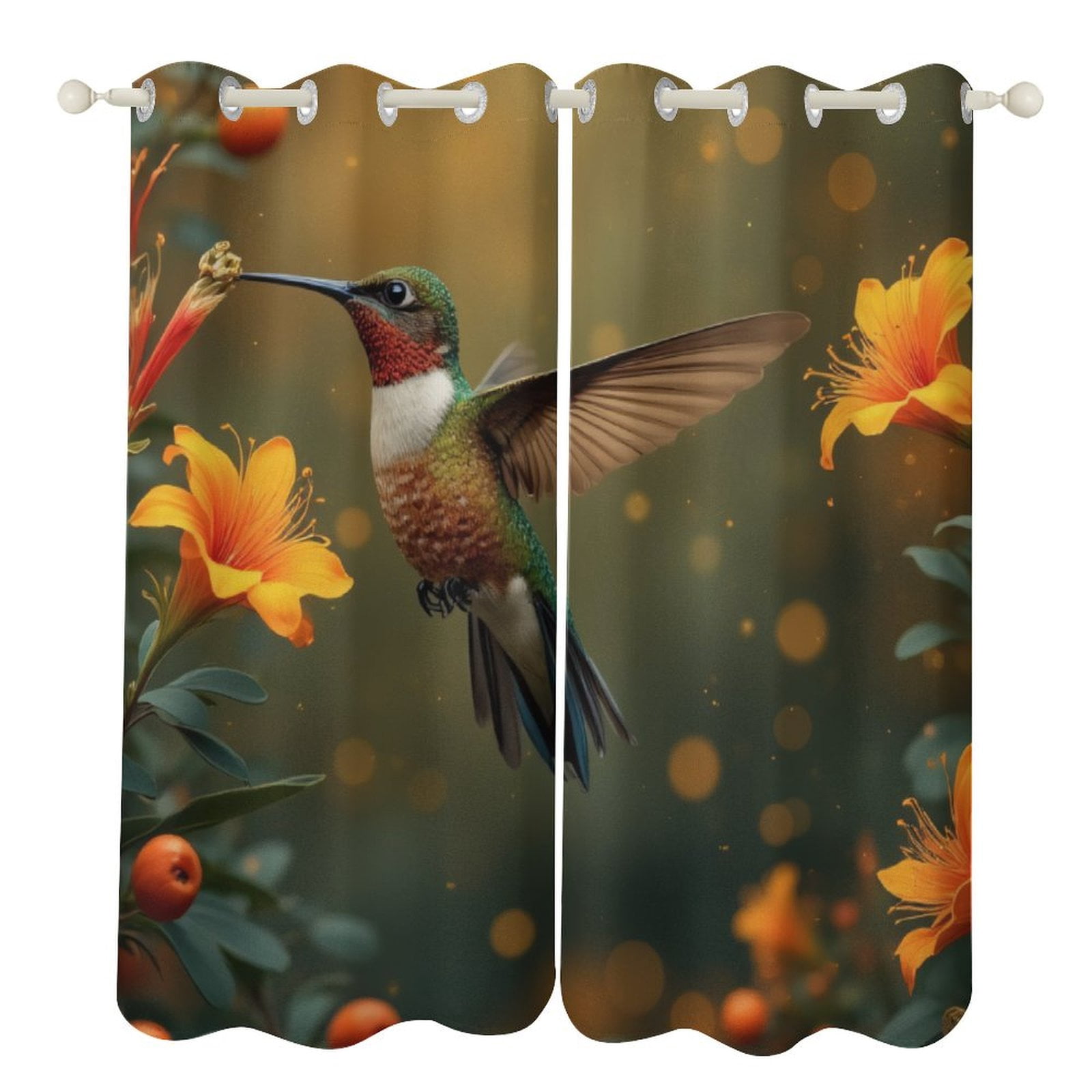 Hummingbird Floral Garden Blackout Window Curtains for Bedroom Living ...