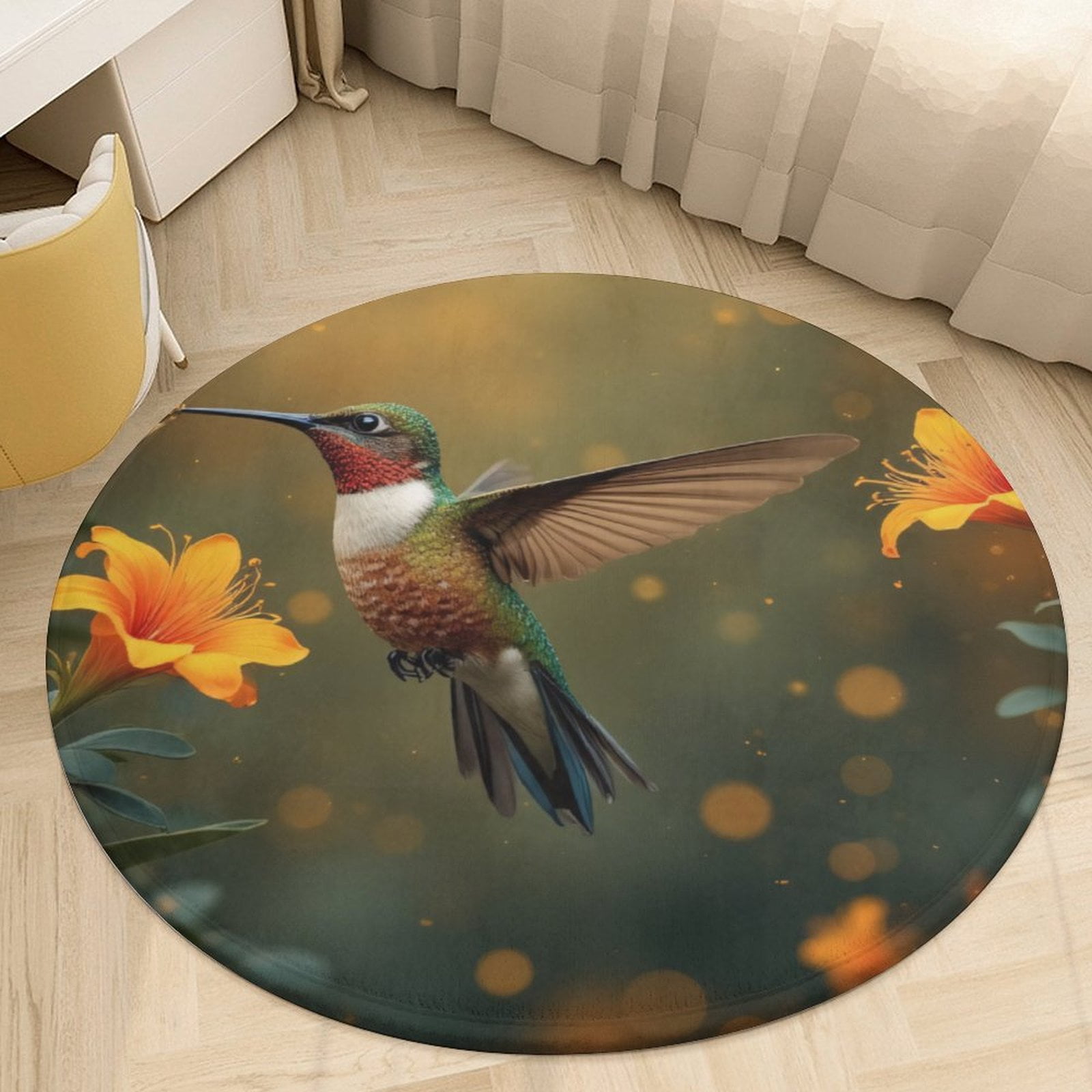 Hummingbird Floral Garden Round Area Rugs for Bedroom Living Room, 6FT ...