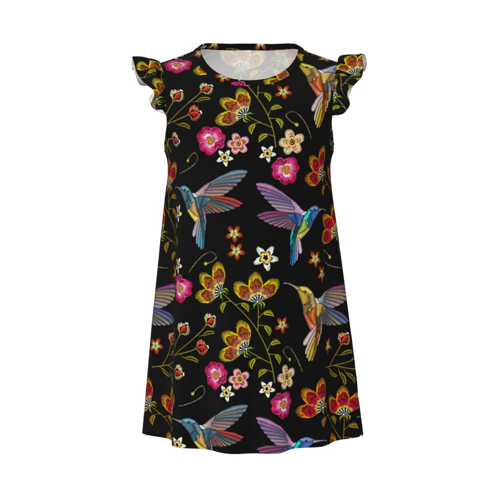 Hummingbird Floral Girls Nightgowns, Flutter Sleeve Pajamas Nightdress ...