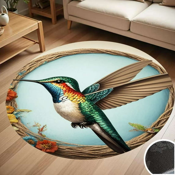 Hummingbird Floral Globe Art Round Carpet Living Room Bedroom Home ...