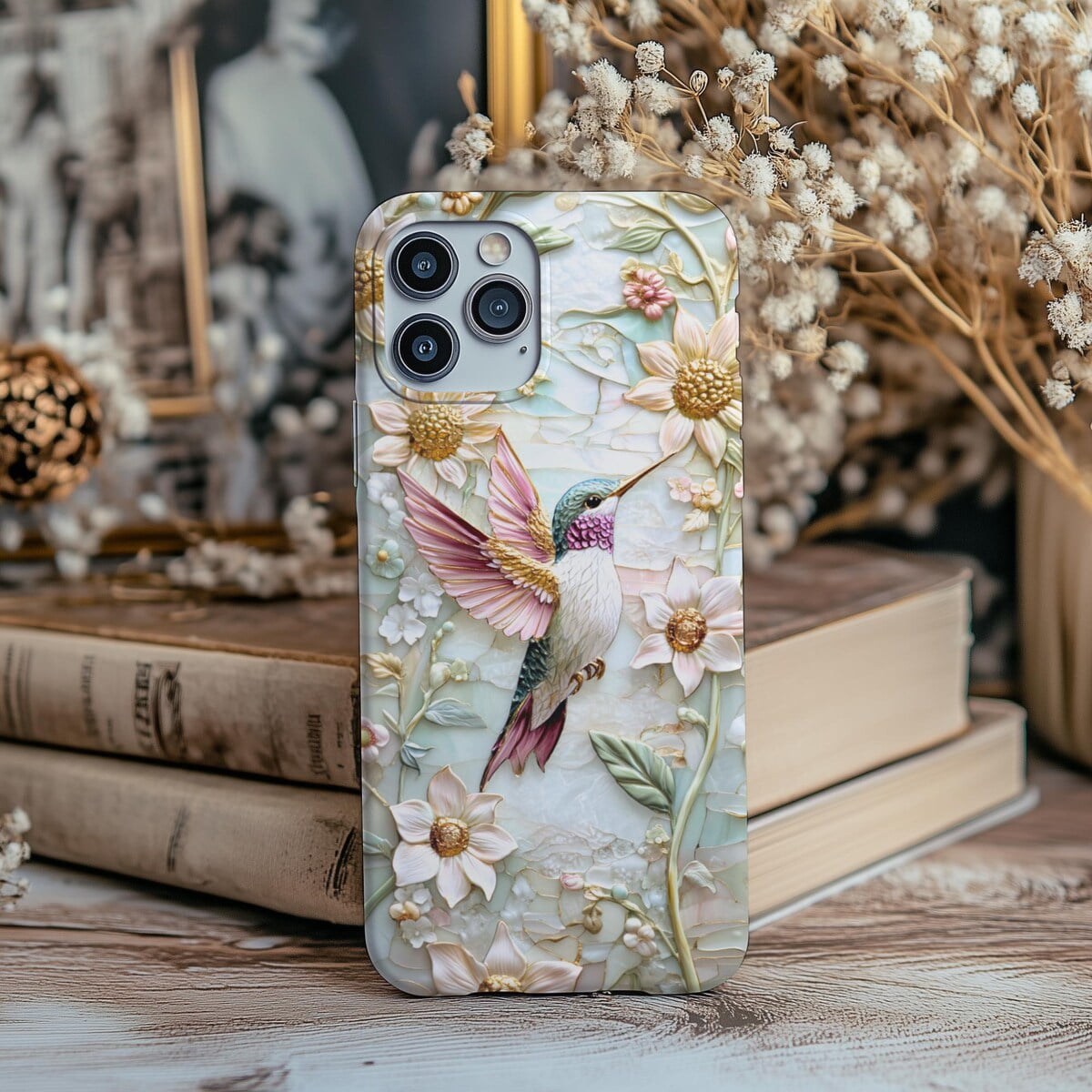Hummingbird Floral Magsafe Case with Pastel Botanical Stained Glass ...