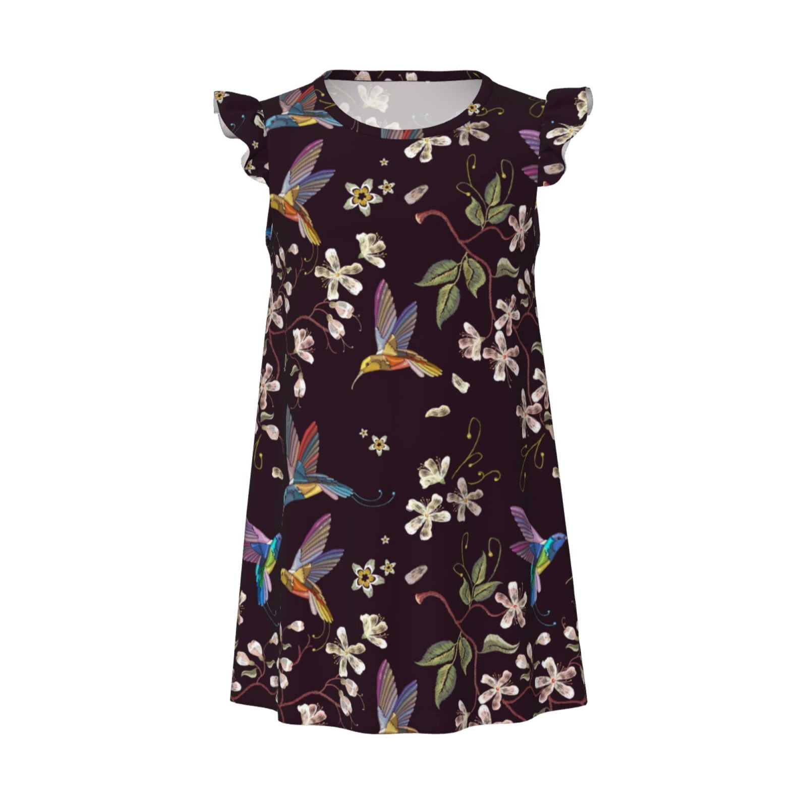 Hummingbird Floral Print Black Girls Nightgowns, Pajamas for Girls ...