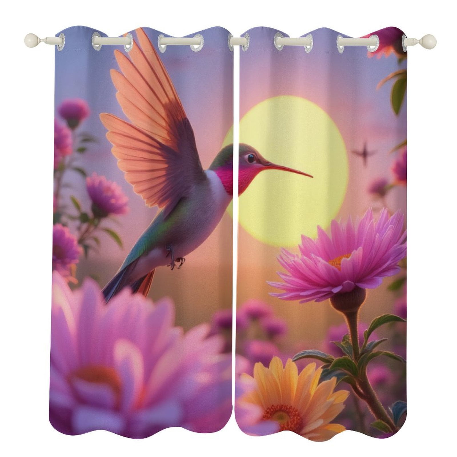 Hummingbird Floral Sunset 2 Panels Curtains for Bedroom Living Room ...