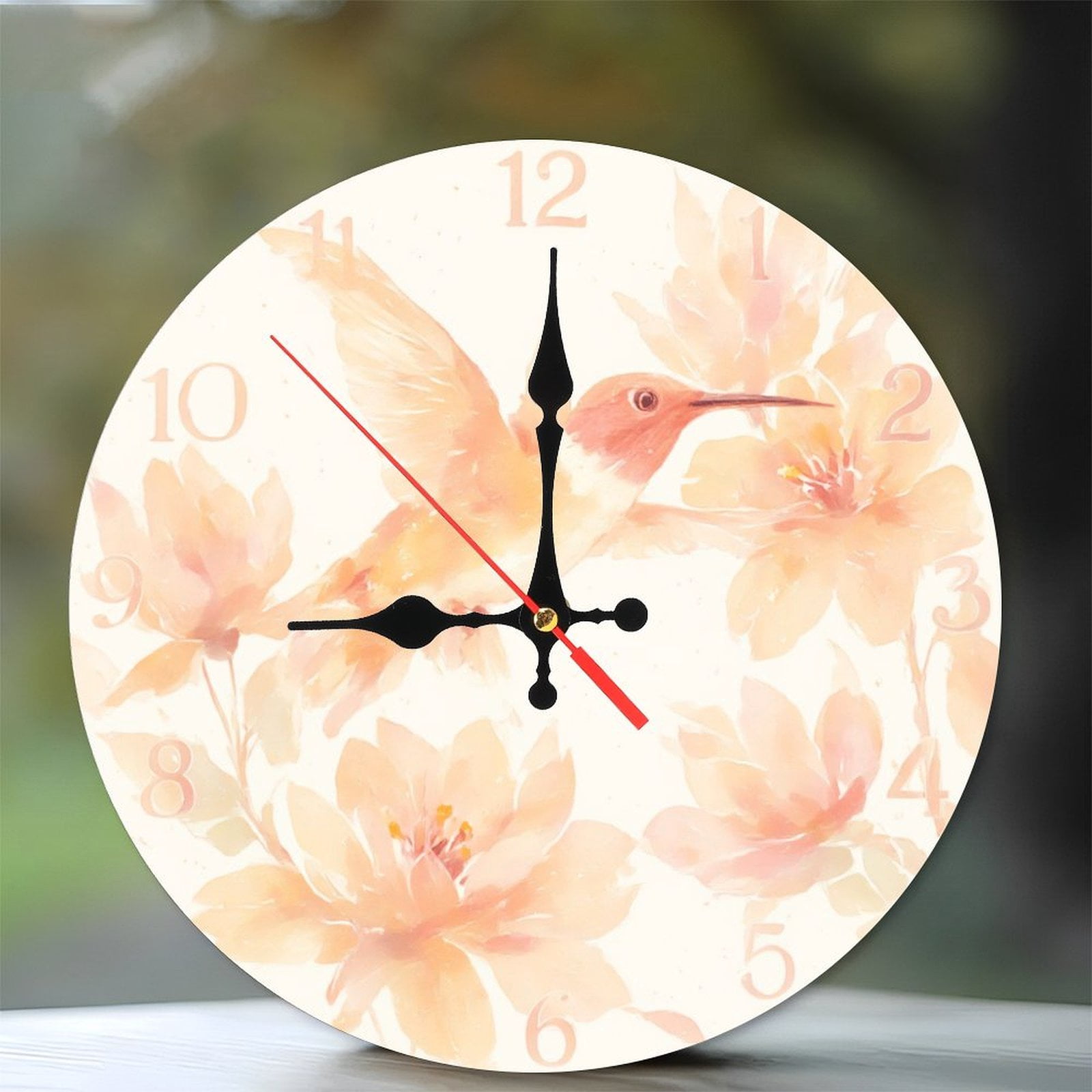 Hummingbird Floral Wall Clock Home Decor Elegant Pastel 10-Inch Silent ...