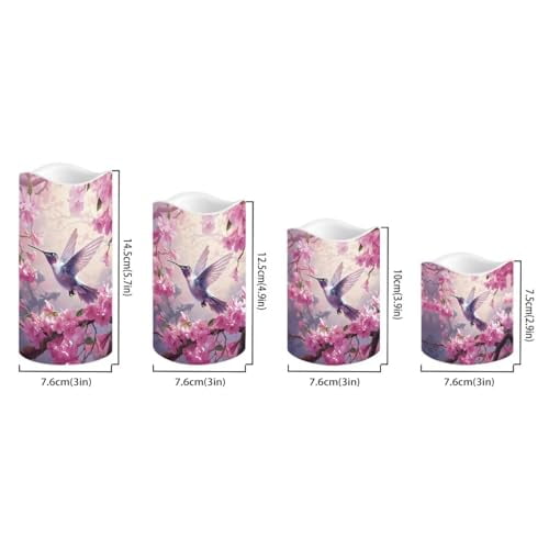 Hummingbird Flower Battery Operated Candles Set of 4 Pillar Realistic ...