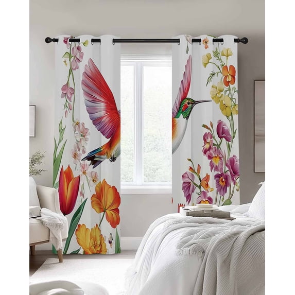 Hummingbird Flower Blackout Curtains 2 Panels Spring Floral Thermal ...