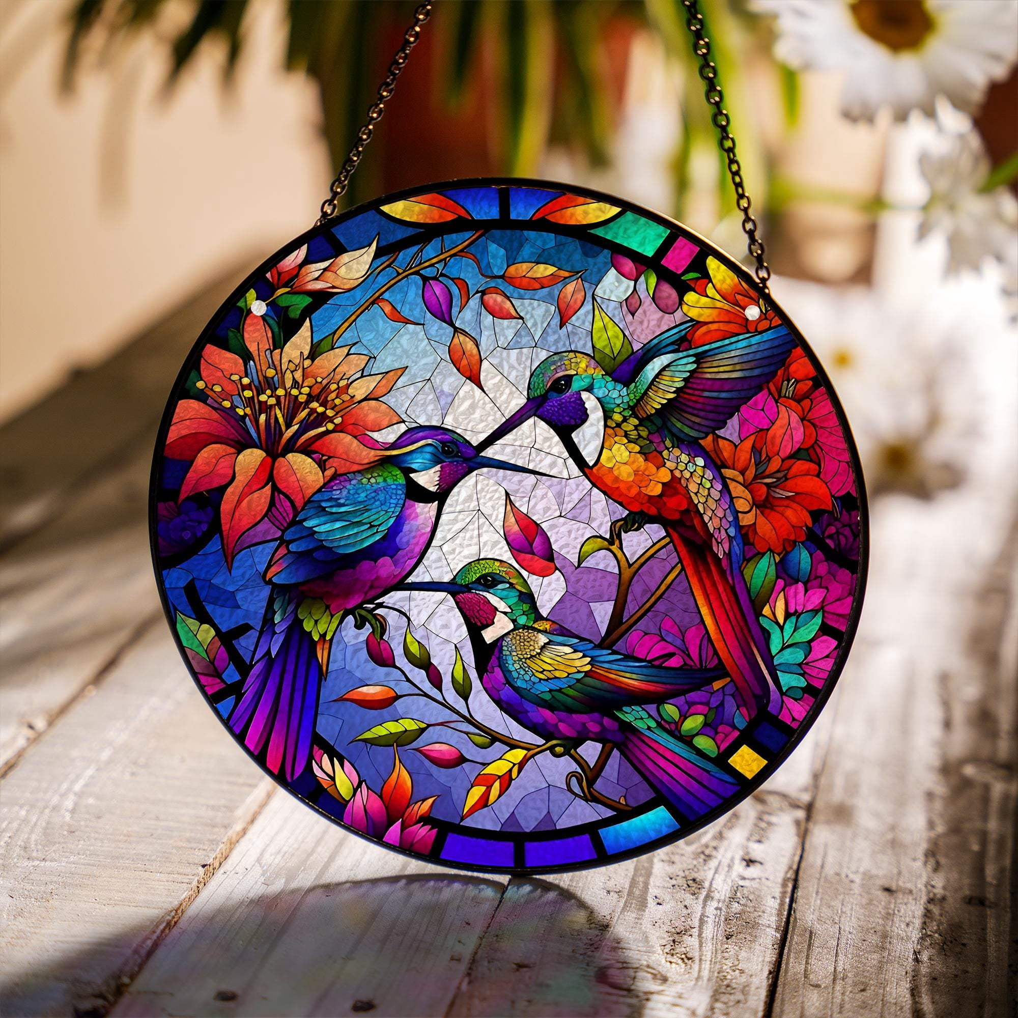 Hummingbird Flower Glass Suncatcher, Custom Birth Month Flowers, Window ...