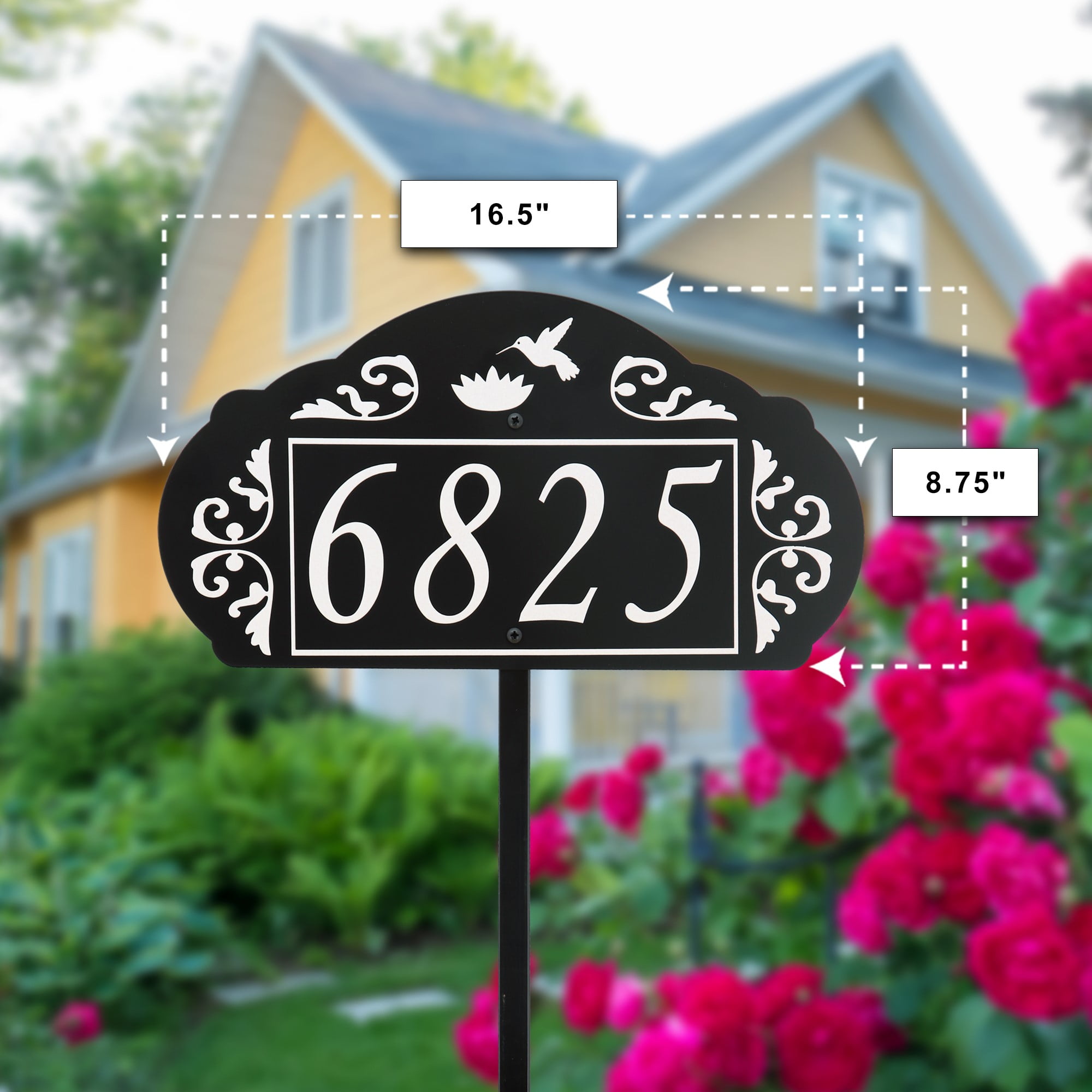 Hummingbird & Flower Reflective Garden Address Sign Custom Made - Great ...