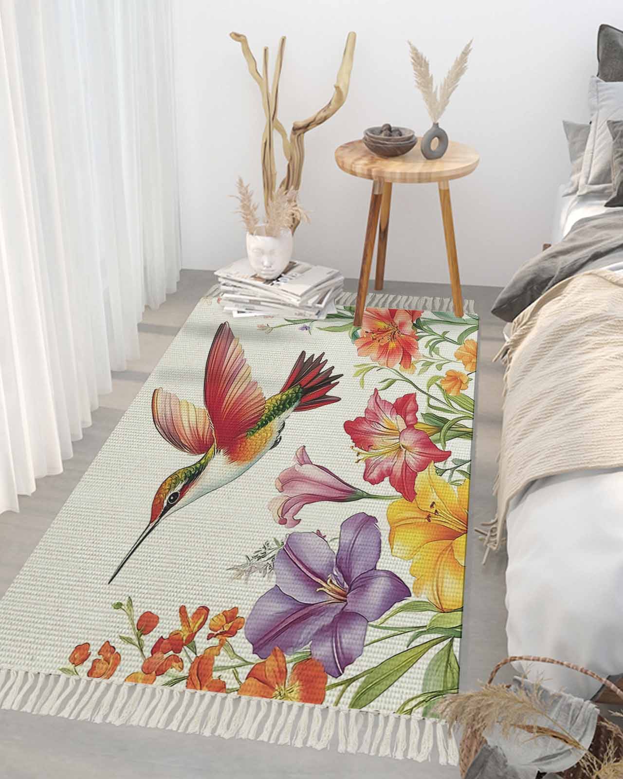 Hummingbird Flower Runner Rug for Hallway 3x5ft, Spring Floral Washable ...
