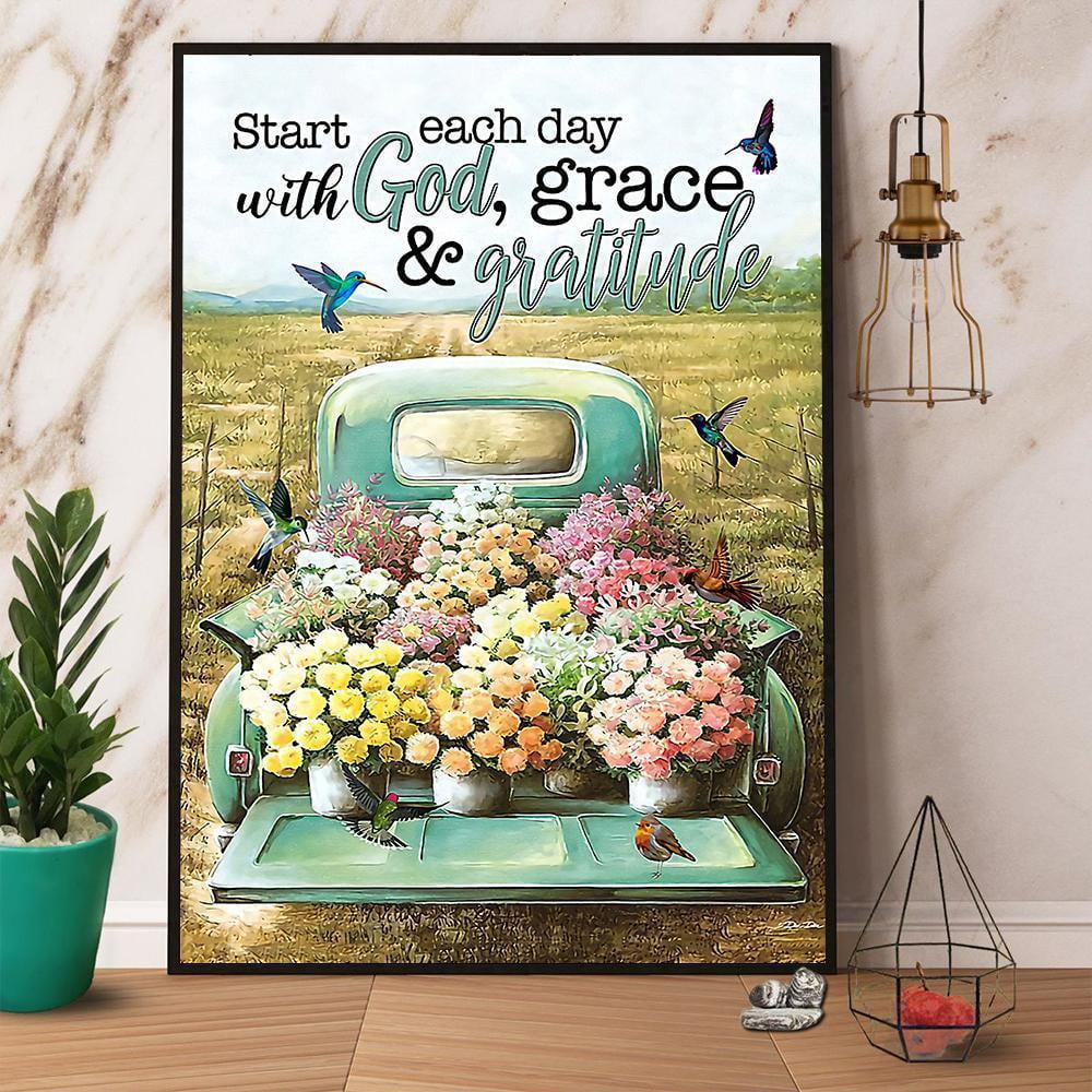 Hummingbird Flower Truck Start Each Day With God Satin Poster Wall Art ...