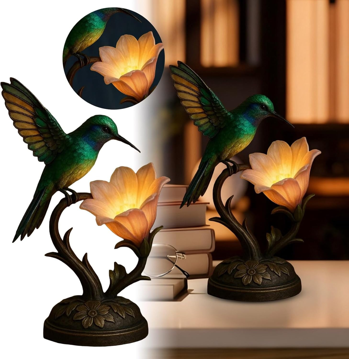 Hummingbird with Flowers Table Lamp, Creative Flower Lamp for Bedroom ...