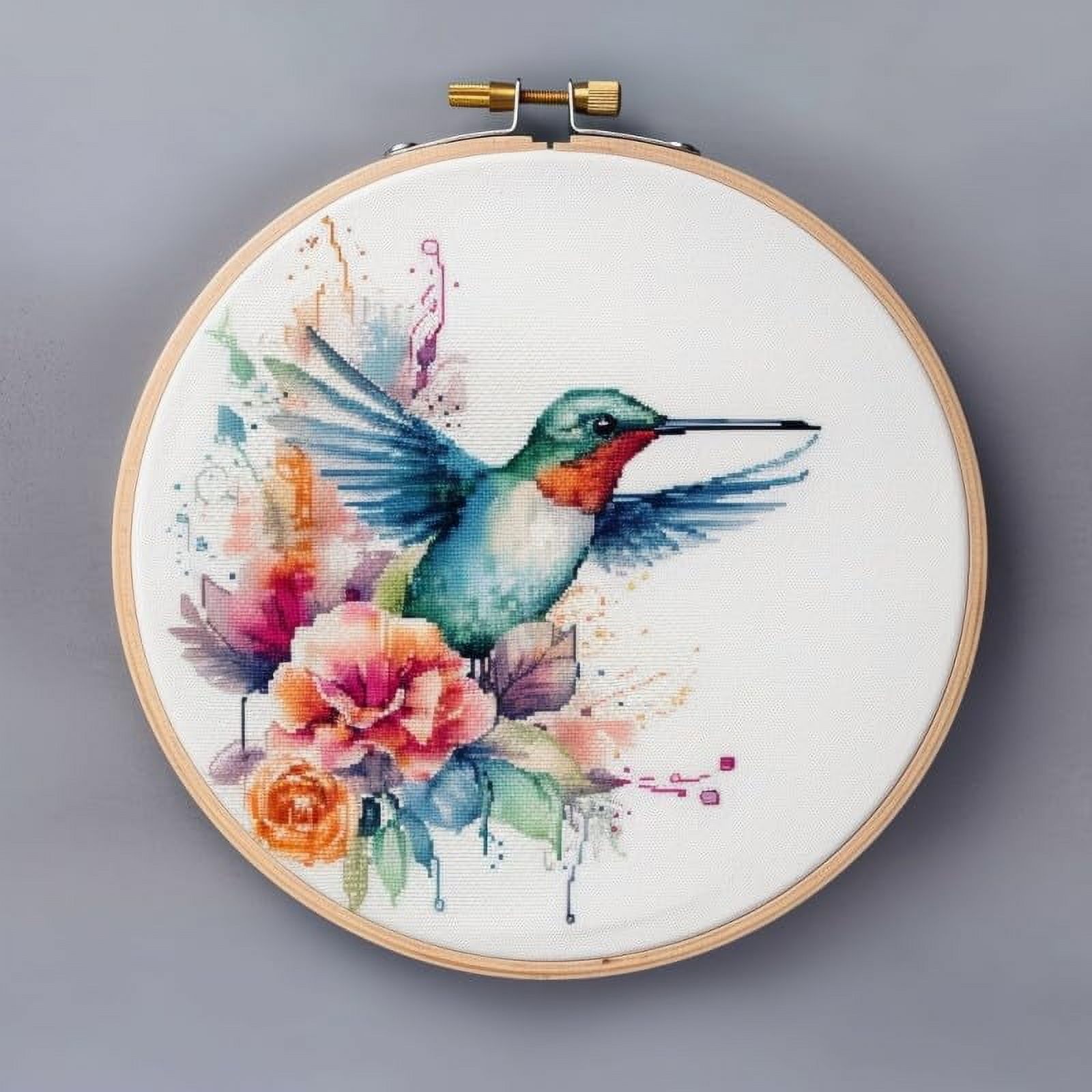 Hummingbird & Flowers Watercolor Starter Easy Cross Stitch Kits Color ...
