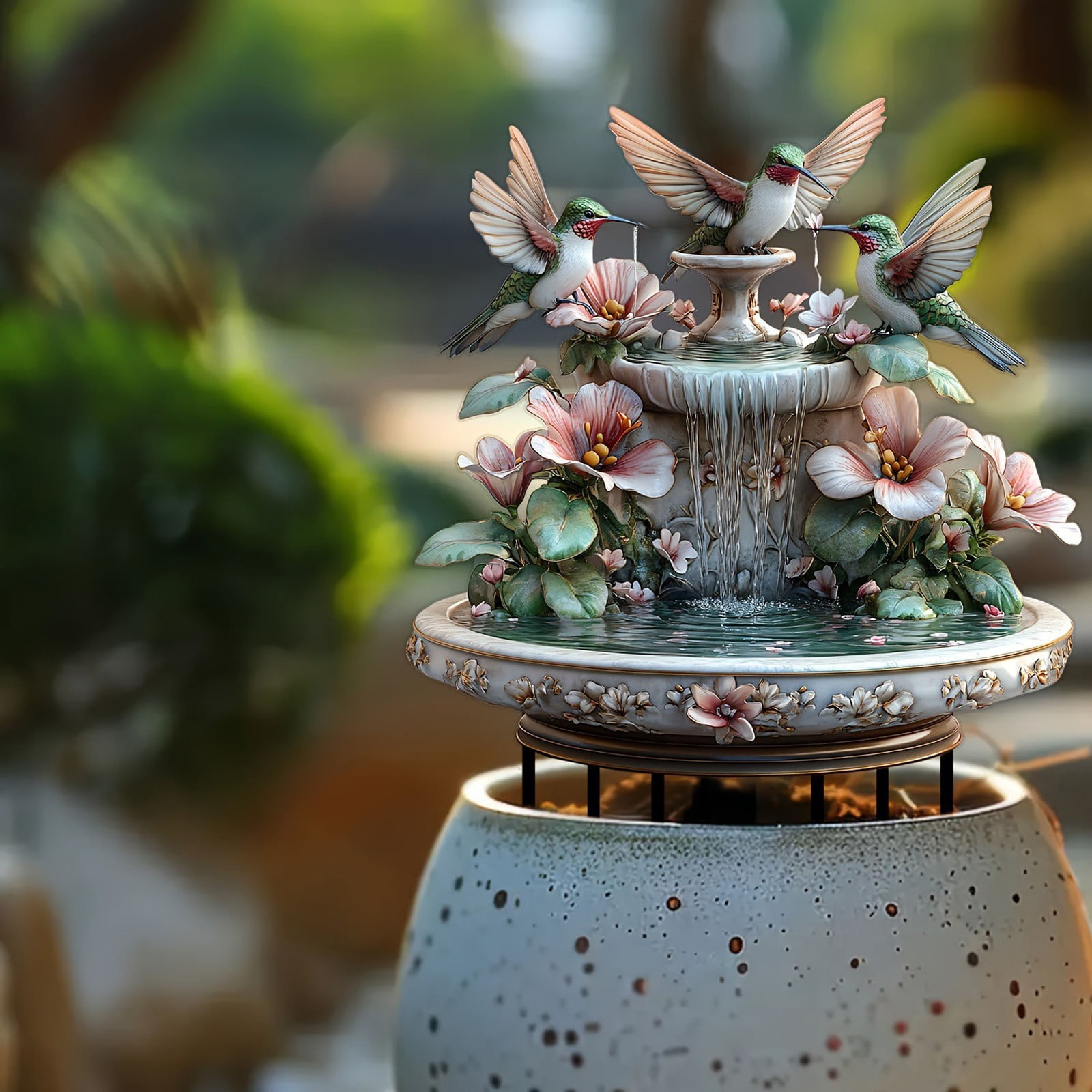 Hummingbird And Fountain Garden Stakes,Acrylic Decorative Pots And ...