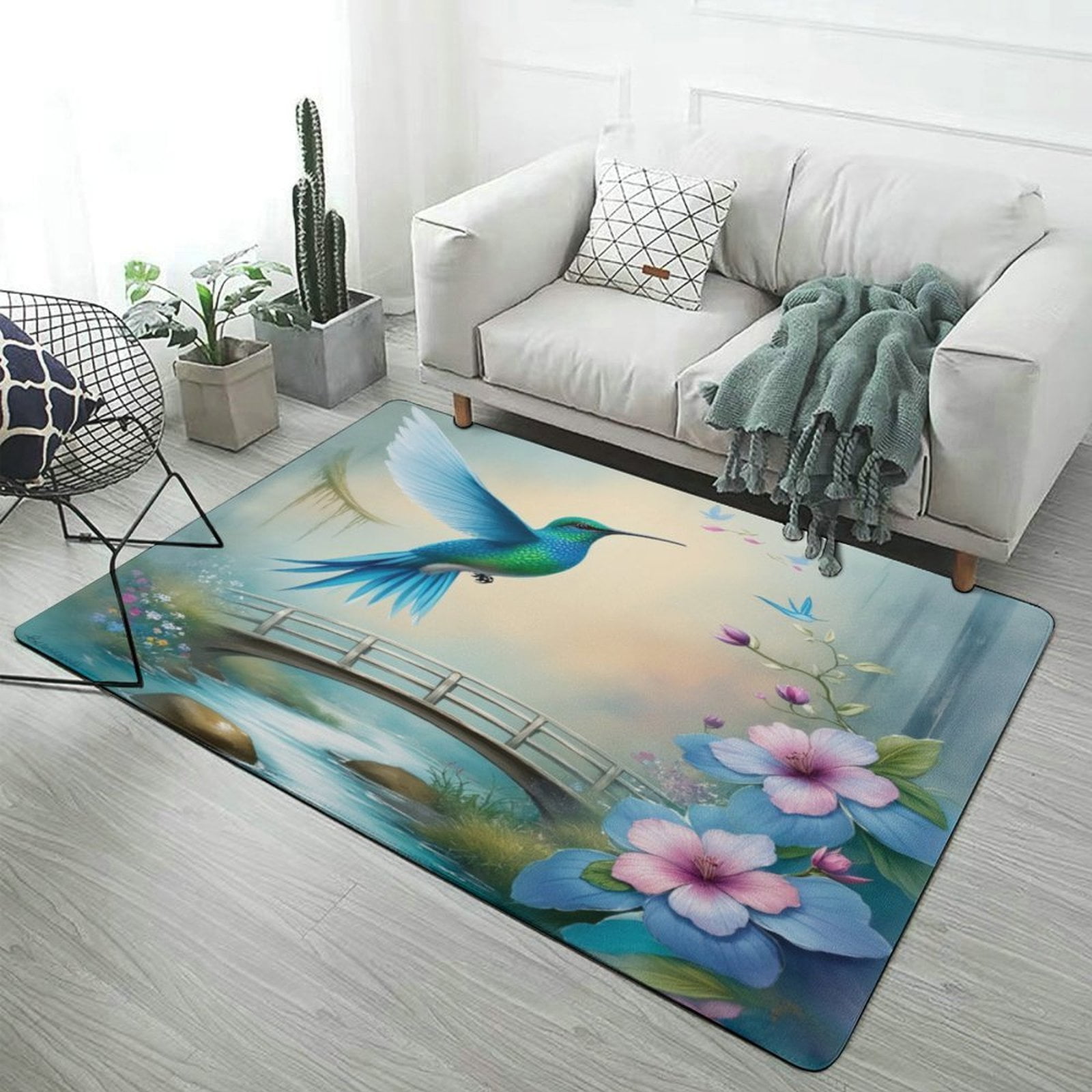 Hummingbird Garden Bridge Carpet Style Living Room Bedroom Rug Soft ...