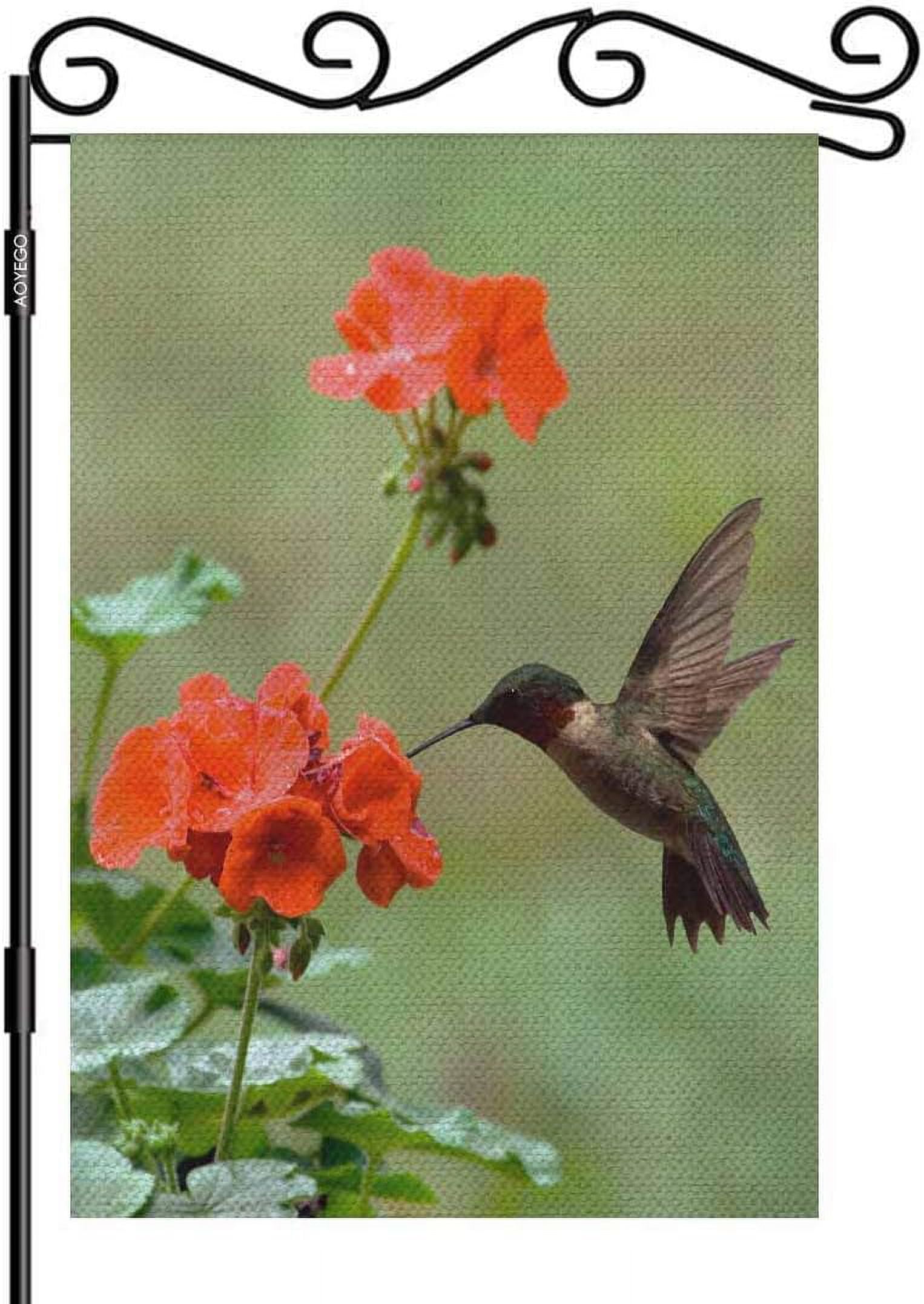 Hummingbird Garden Flag Small Vertical Double Sided Ruby-Throated on a ...