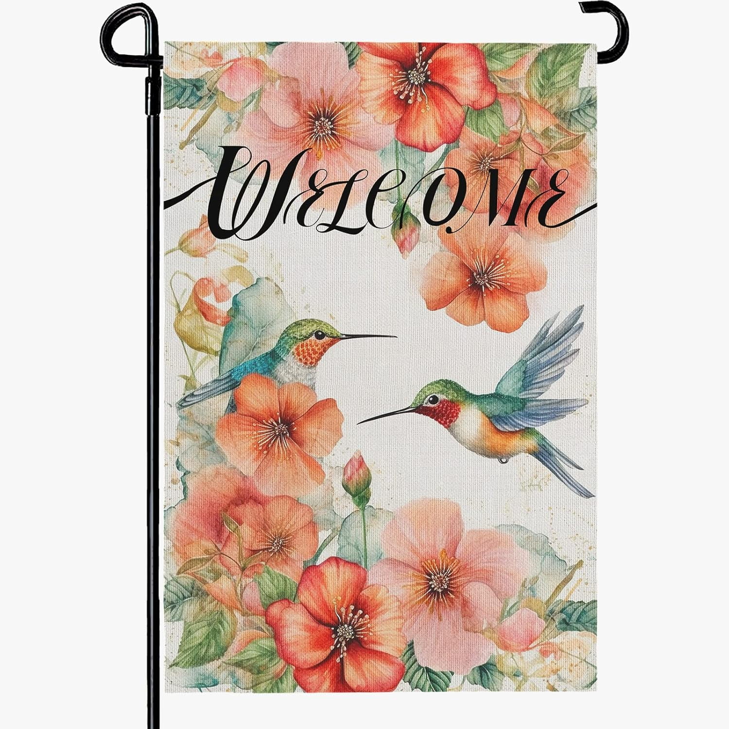 Hummingbird Garden Flag Summer Welcome Printing Garden Flag Watercolor ...