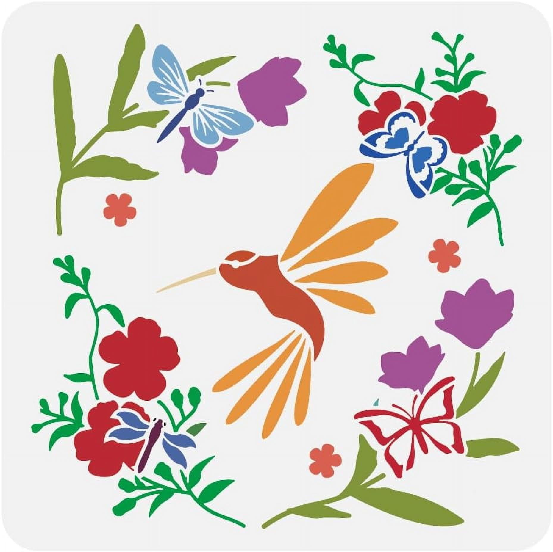 Hummingbird Garden Painting Stencil 11.8x11.8inch Reusable Butterfly ...
