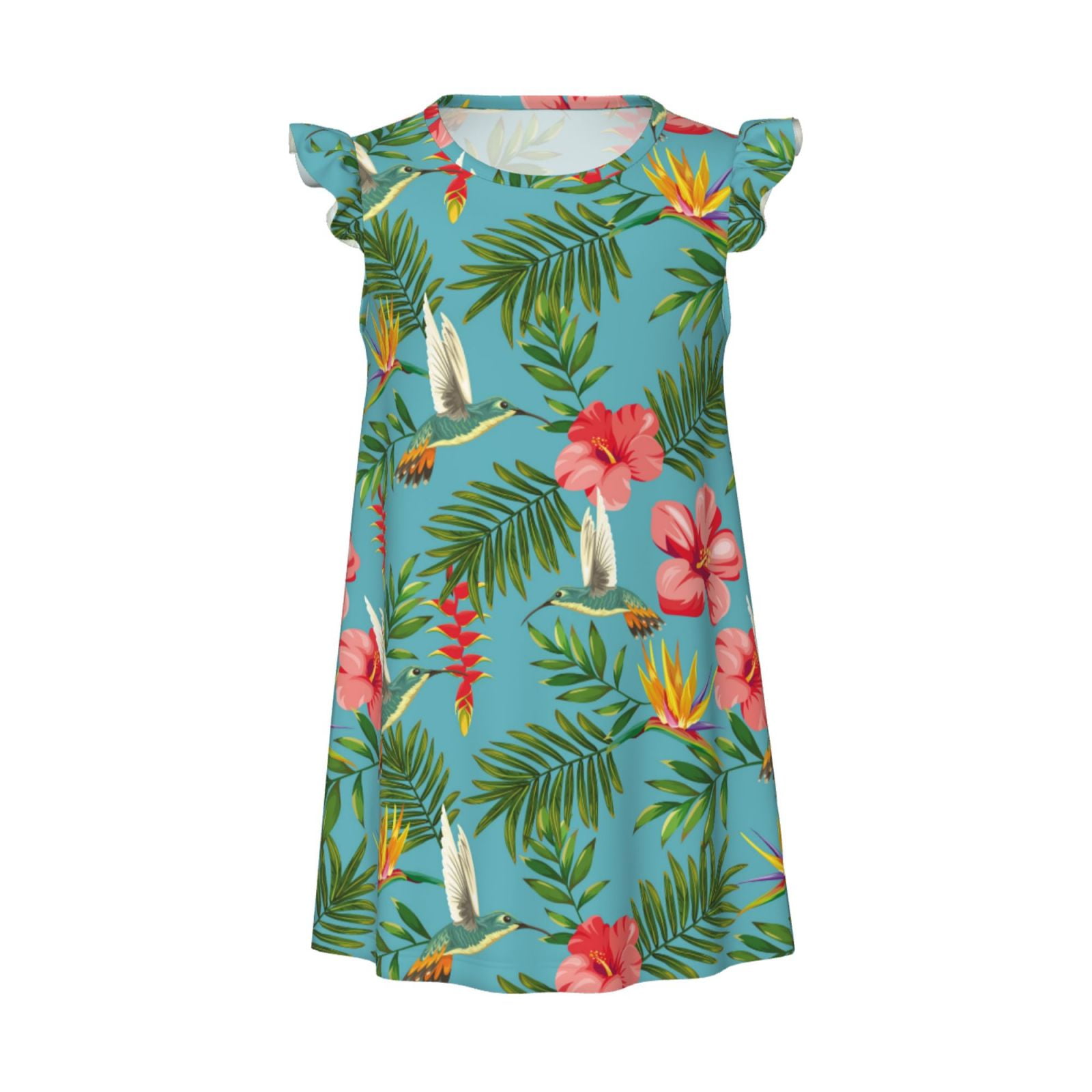 Hummingbird Green Leaf Red Hibiscus Girls Nightgowns, Pajamas for Girls ...