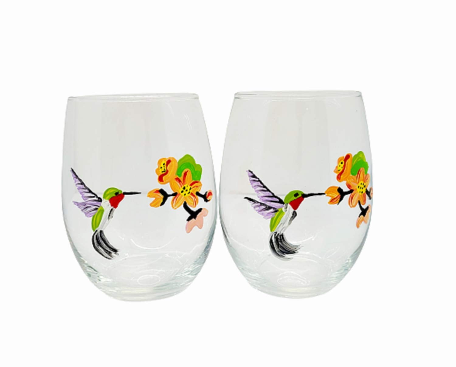 Hummingbird Hand Painted Stemless Wine Glasses Set of 2 - Walmart.com