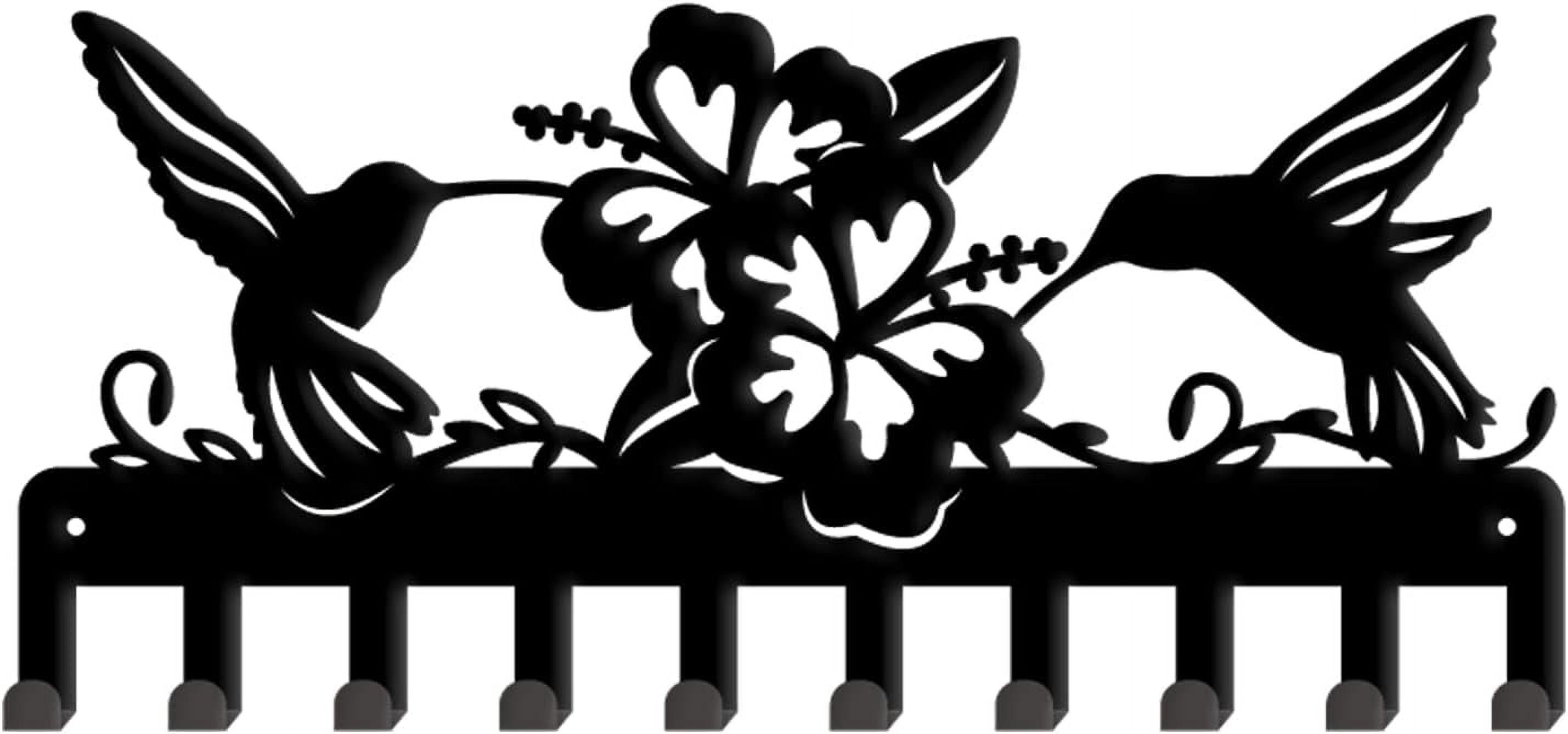 Hummingbird & Hibiscus Flower Iron Wall Mounted Hook Hangers Decorative ...