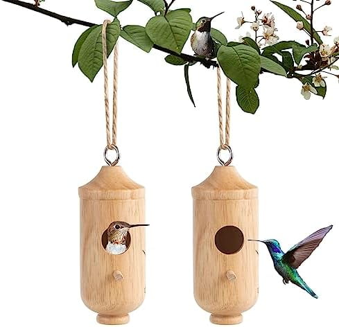 Hummingbird House 2-Pack for Outdoor Garden - Natural Cedar Wood Bird ...
