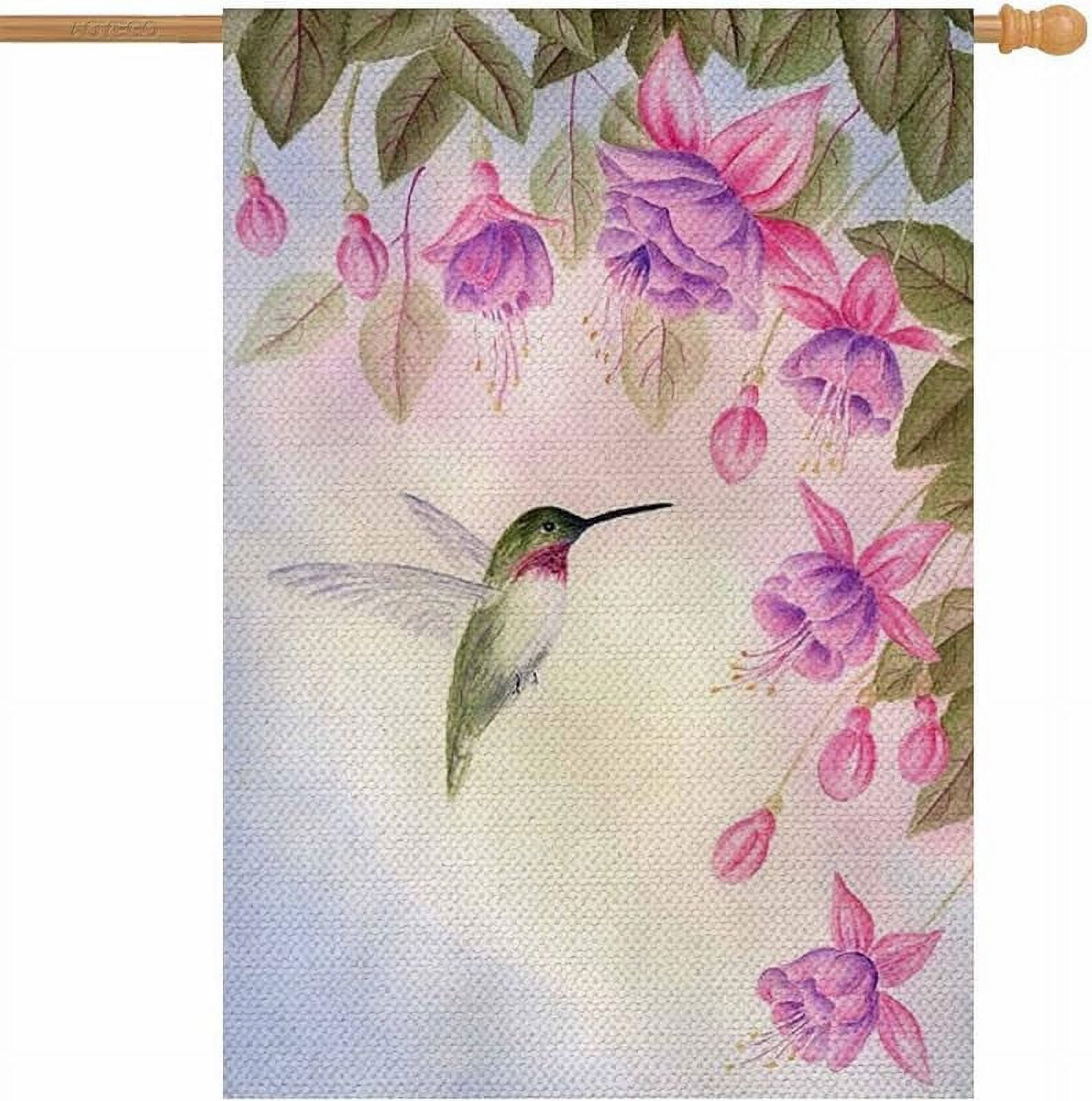 Hummingbird House Flags 28 x 40 Double Sided Burlap Purple Flowers and ...