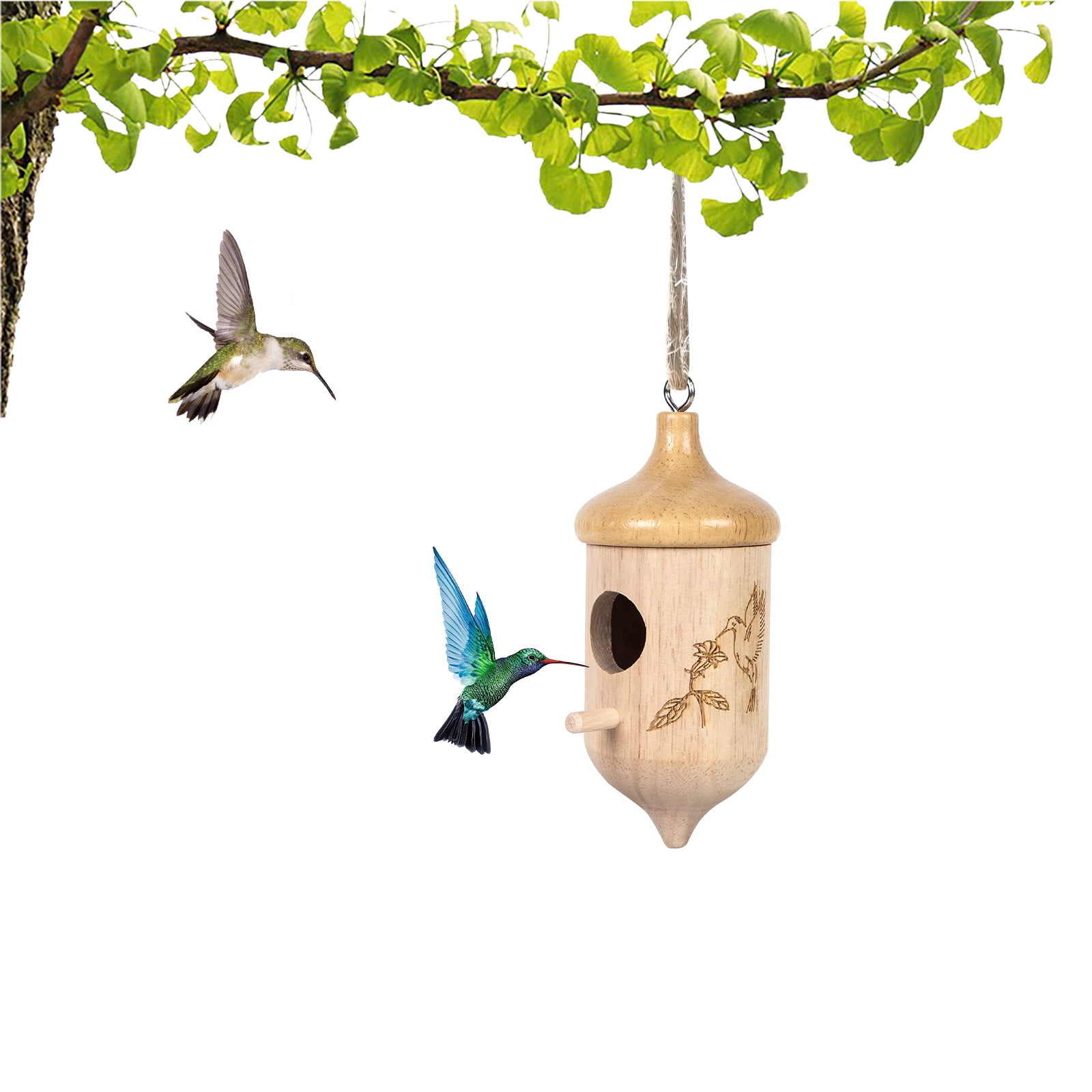 Hummingbird House, Natural Wooden Bird Nest with Small Feeder for ...